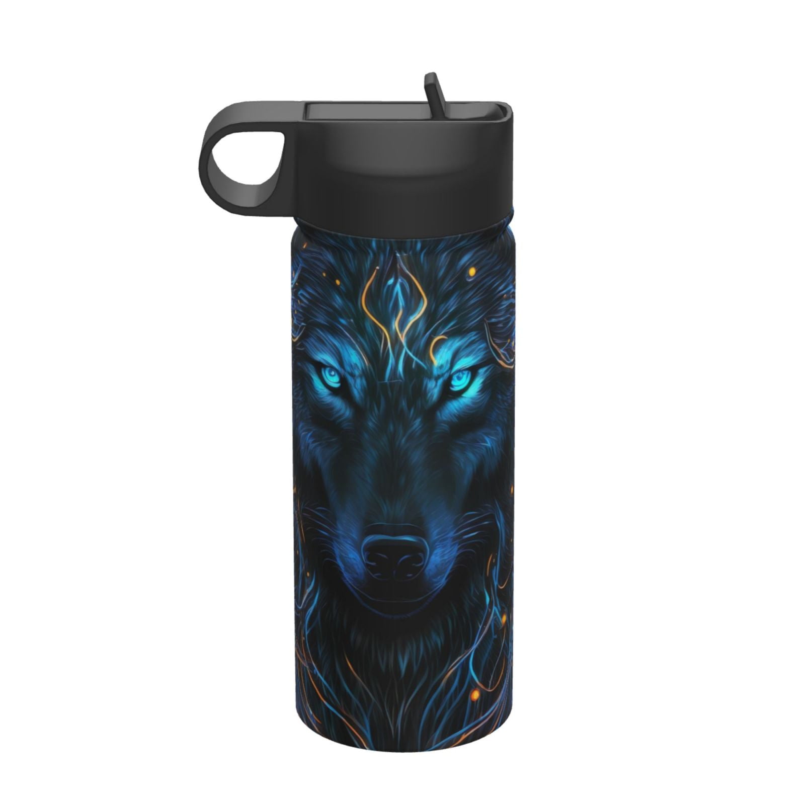 Honeii Cool Blue Light Wolf Print 18 oz Insulated Water Bottle with ...