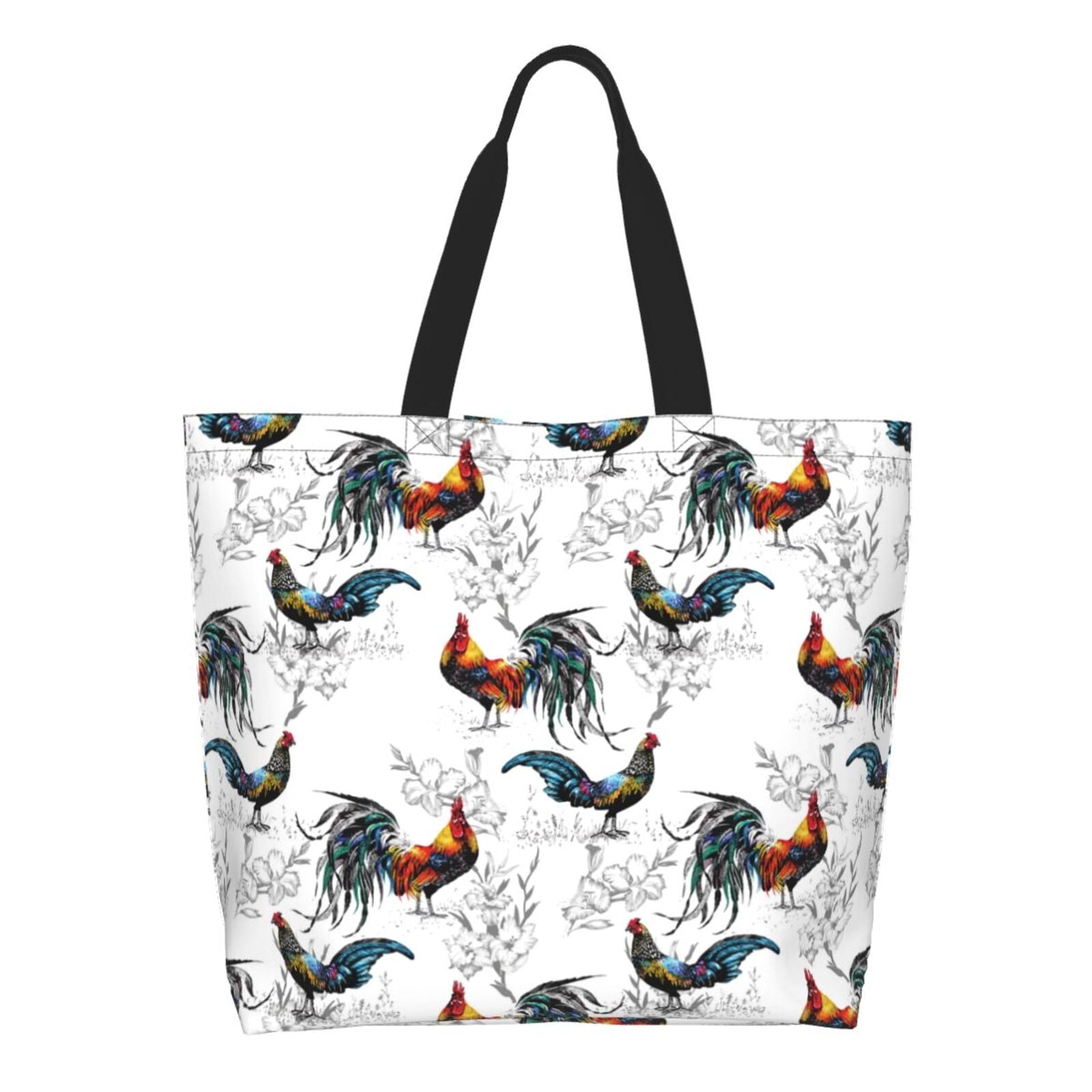 Honeii Cool Chicken Print Tote Bag for Women, Foldable Tote Bag Large ...