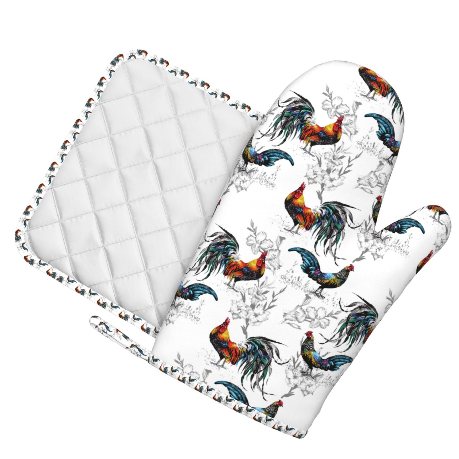Honeii Cool Chicken patten Oven Mitts and Pot Holders Sets, Baker Oven ...