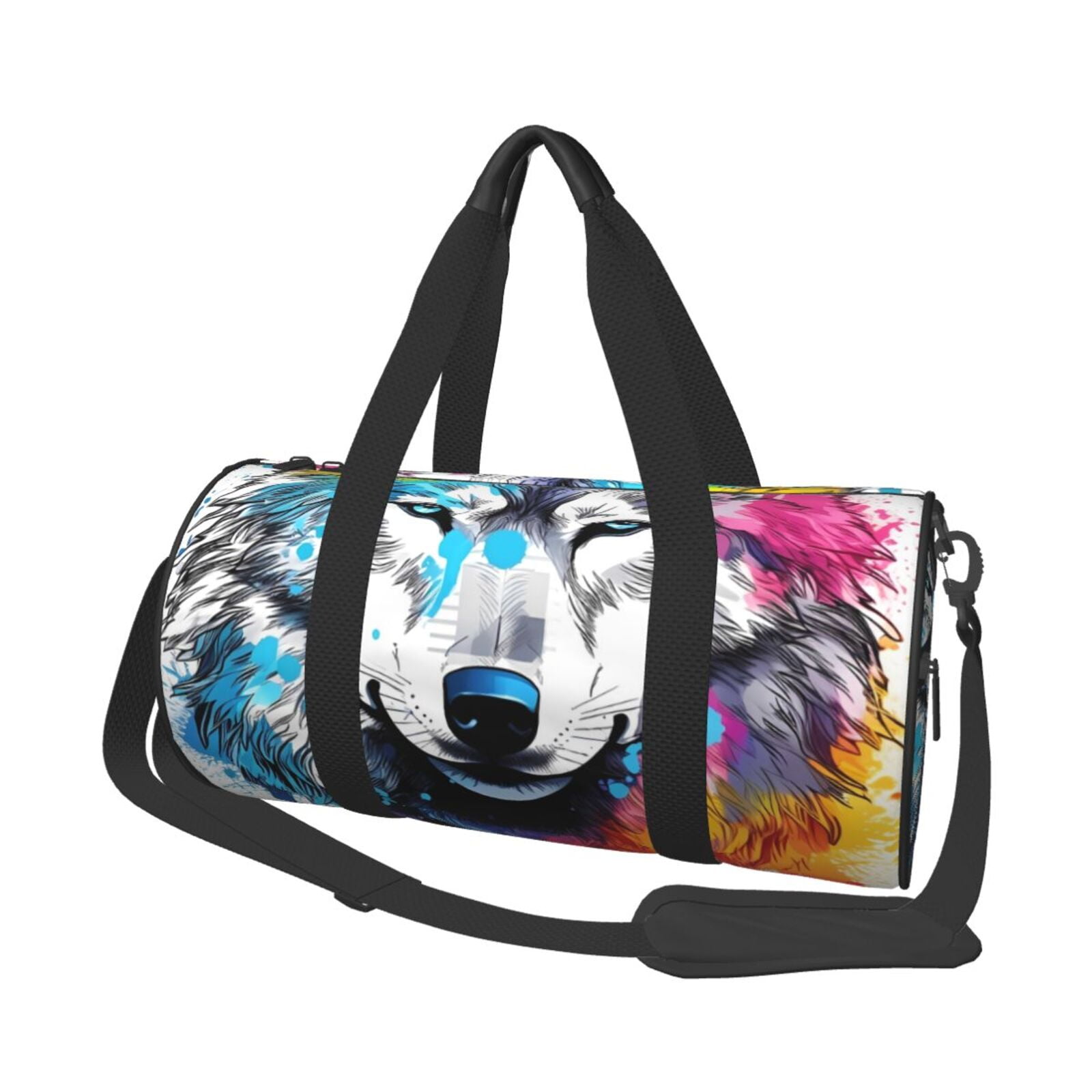 Honeii Cool Colorful Wolf Print Duffle Bag and Adjustable Strap ...