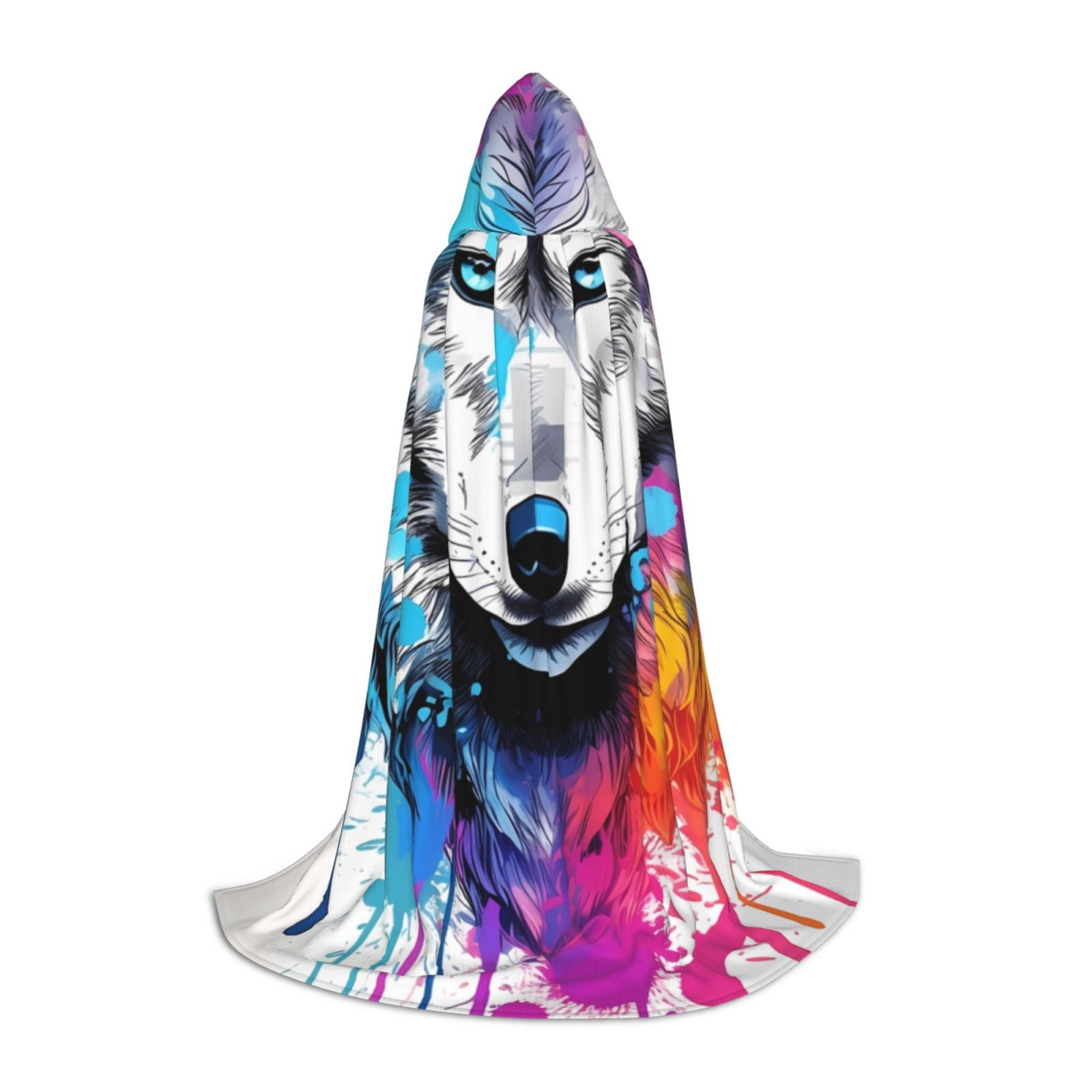 Honeii Cool Colorful Wolf Print Poncho Cape, Cloak Coat, Snuggly Hooded ...