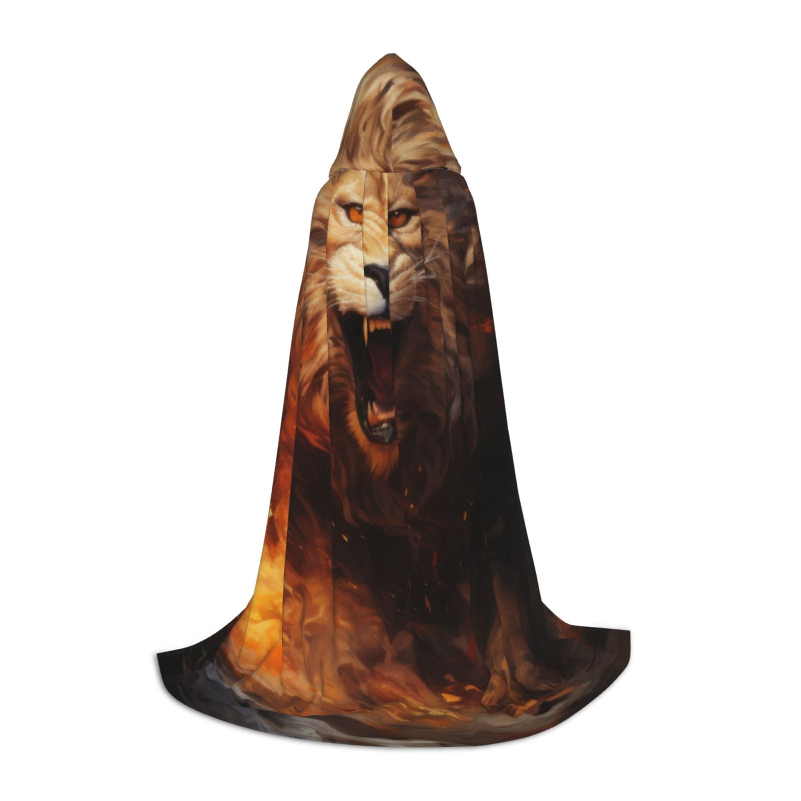 Honeii Cool Fire Lion Print Poncho Cape, Cloak Coat, Snuggly Hooded ...