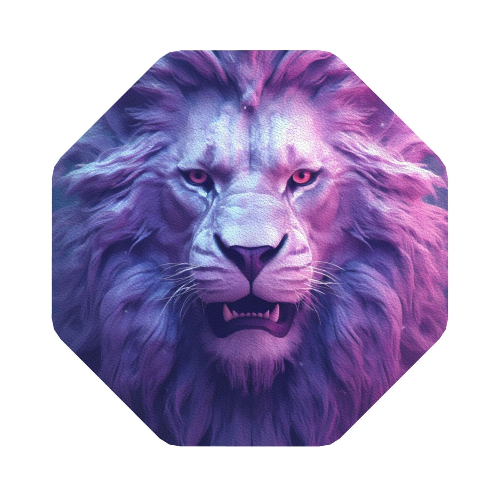 Honeii Cool Lion Head Print Leather Coaster Set of 6, Ideal for ...