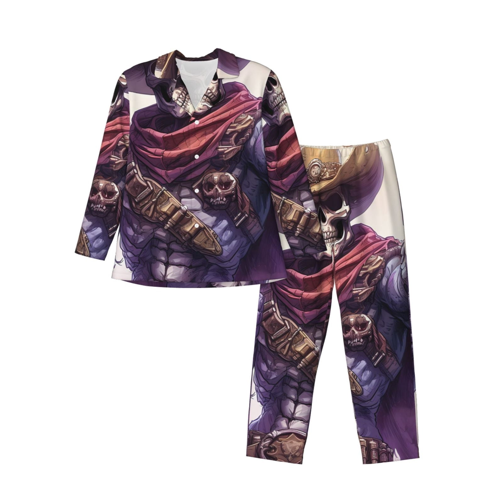 Honeii Cool Skull Cowboy Pattern Mens Pajamas Set,2pcs Men's Lounge ...