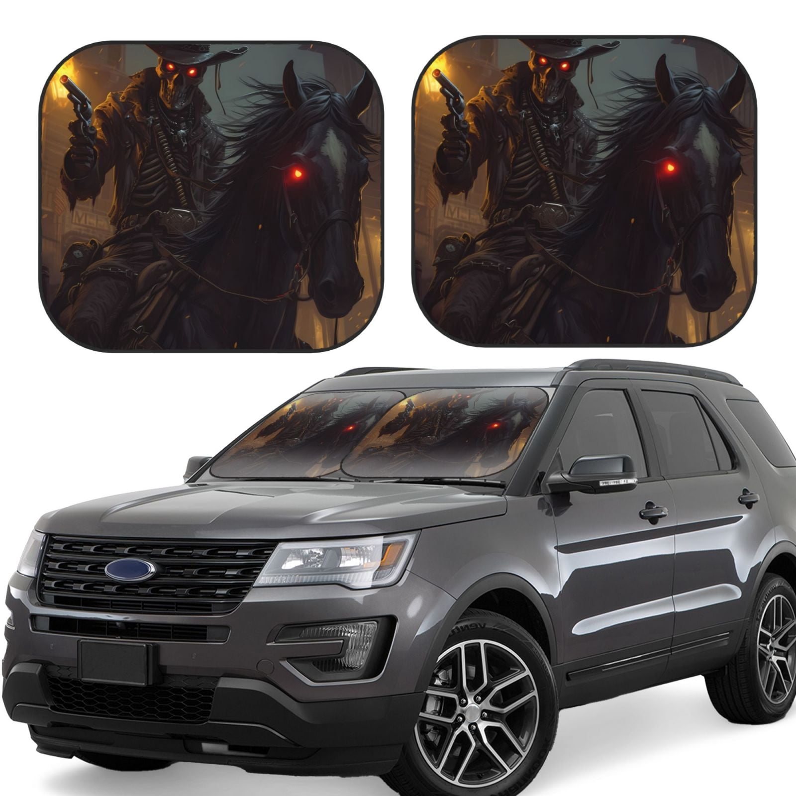 Honeii Cool Skull Western Cowboy Print Foldable Car Sun Shade for ...