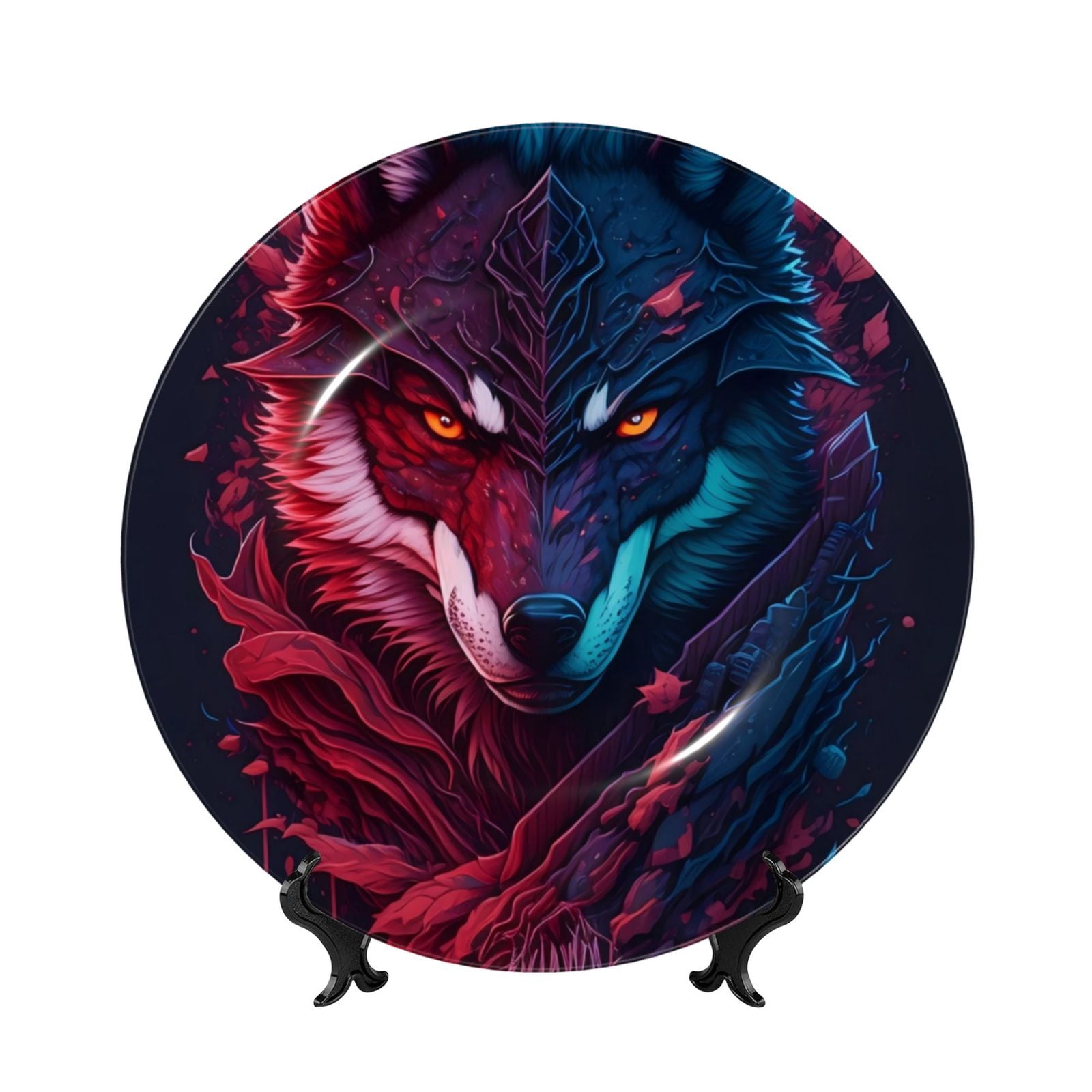 Honeii Cool Wolf Head Print Elegant Bone China Decorative Plate ...