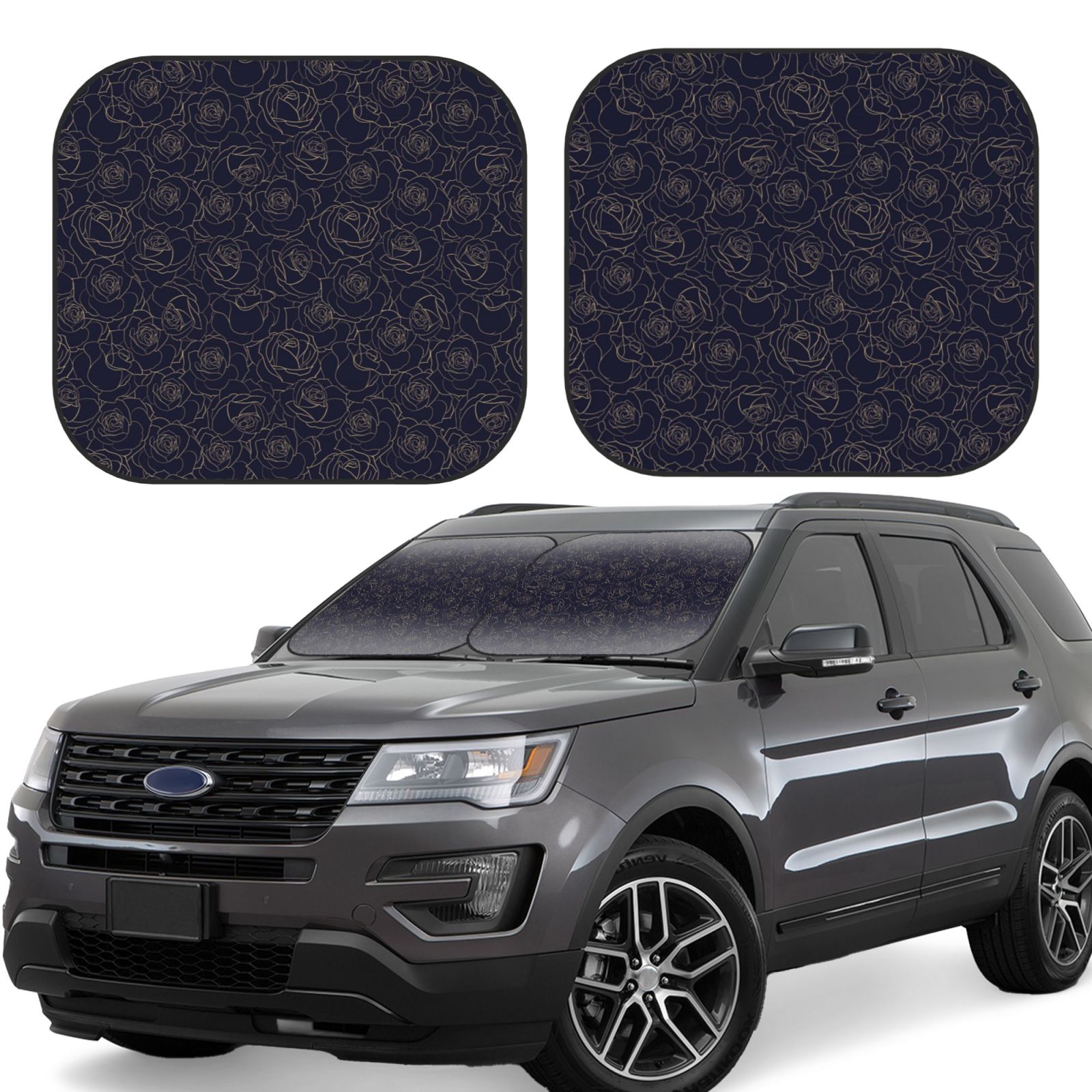 Honeii Copper-Gold Gloss Outline Rose1 Print Foldable Car Sun Shade for ...