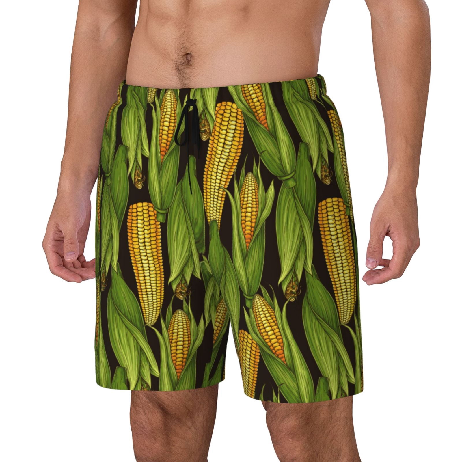 Honeii Corn 2 Print Men's Swim Shorts,Mens Swim Trunks,Breathable Mesh ...