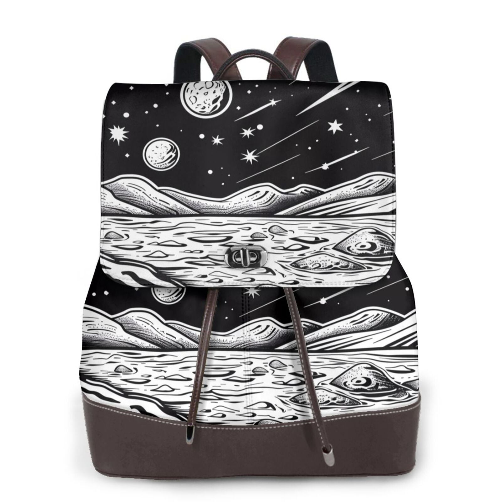 Honeii Cosmic Landscape Celestial Art rint Leather Backpack,Trendy ...
