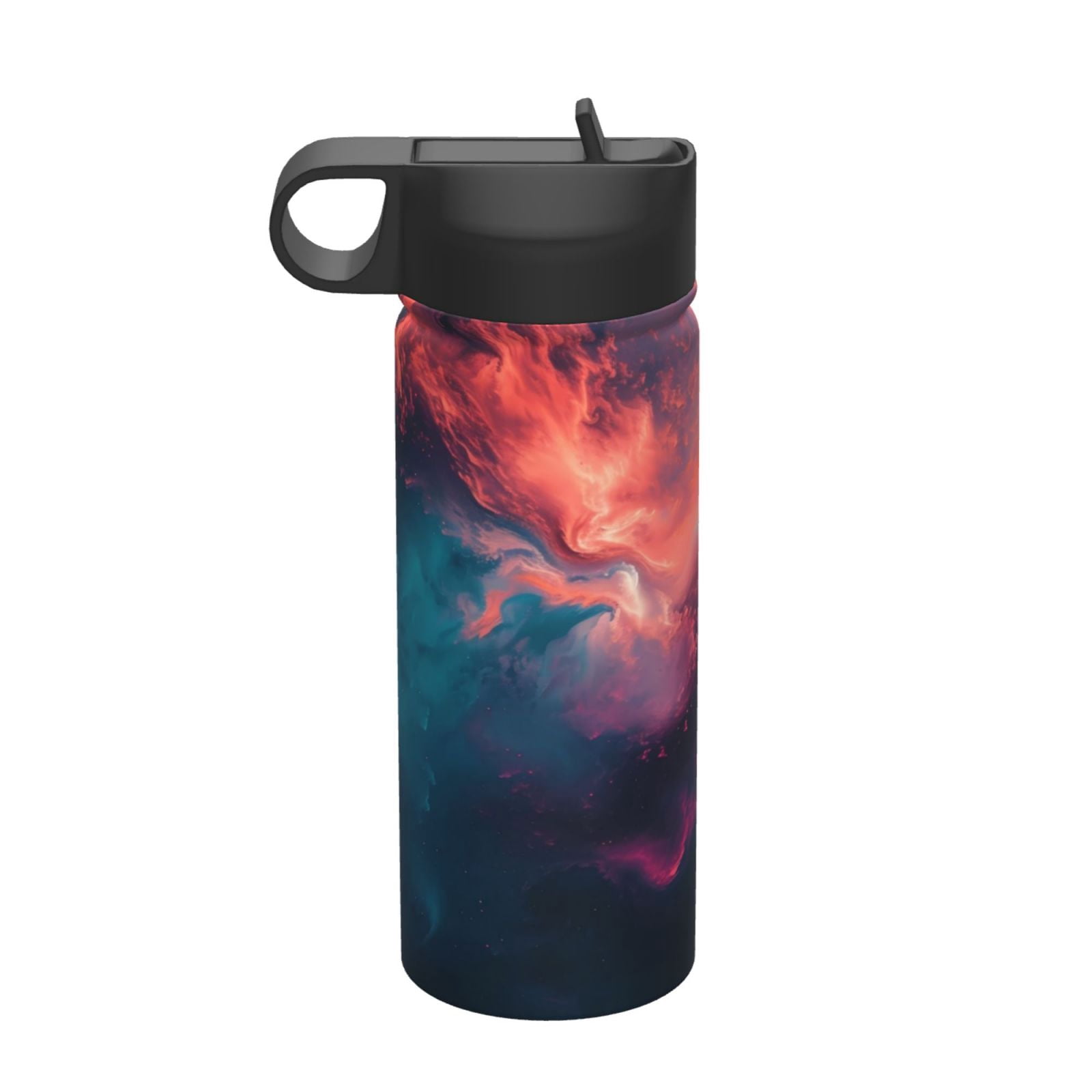 Honeii Cosmic Paint Swirl Print 18 oz Insulated Water Bottle with Straw ...