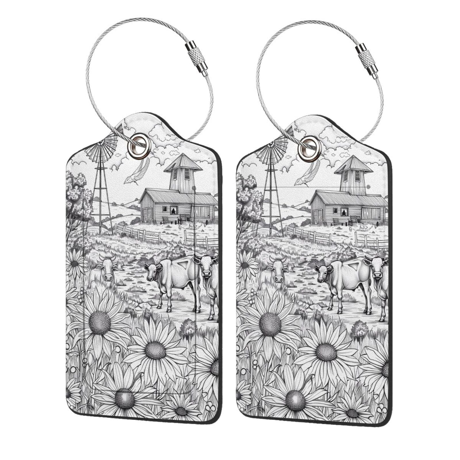 Honeii Country Farm Scene Print Leather Luggage Tag for Suitcases,ID ...
