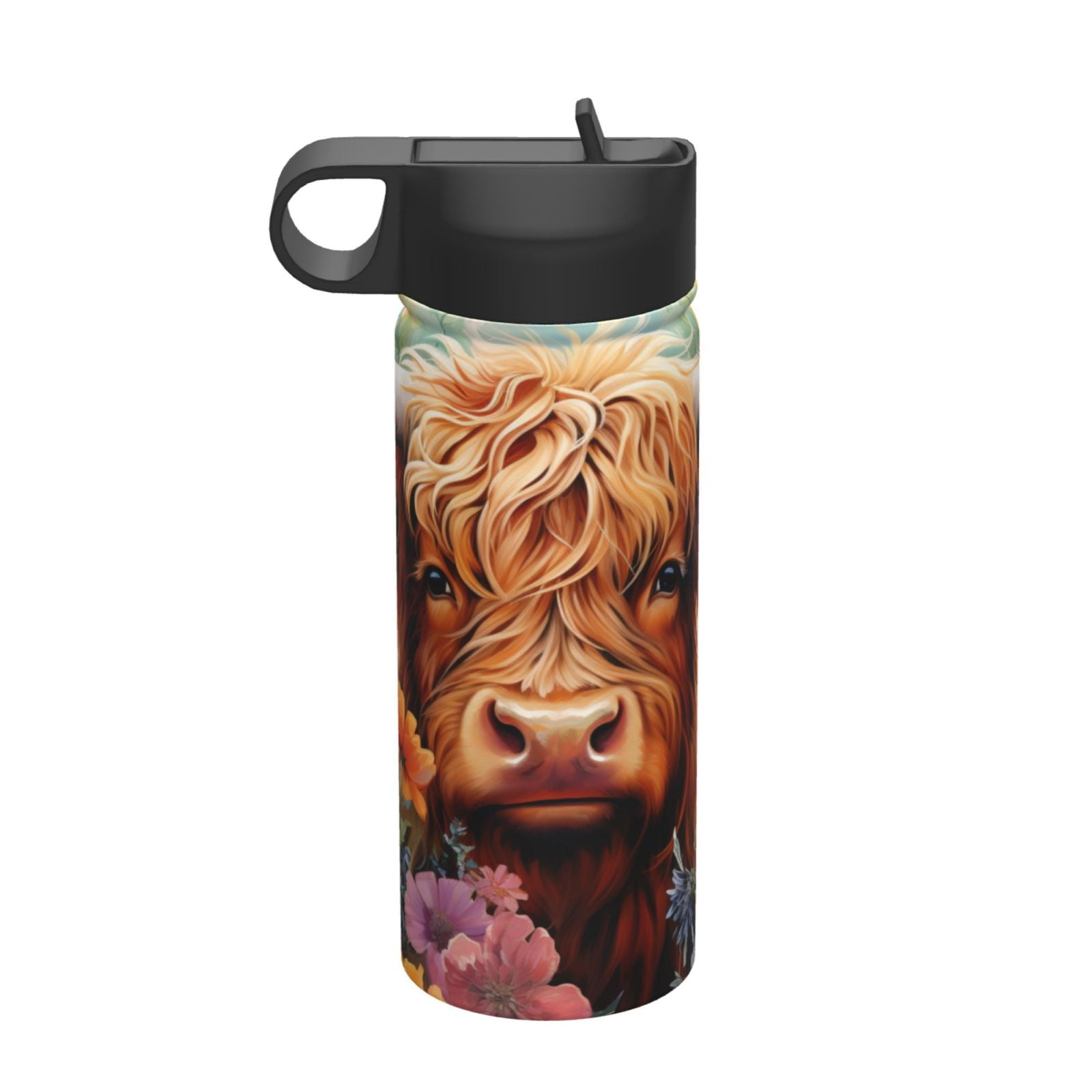 Honeii Countryside Colorful Floral Cow Print 18 oz Insulated Water ...