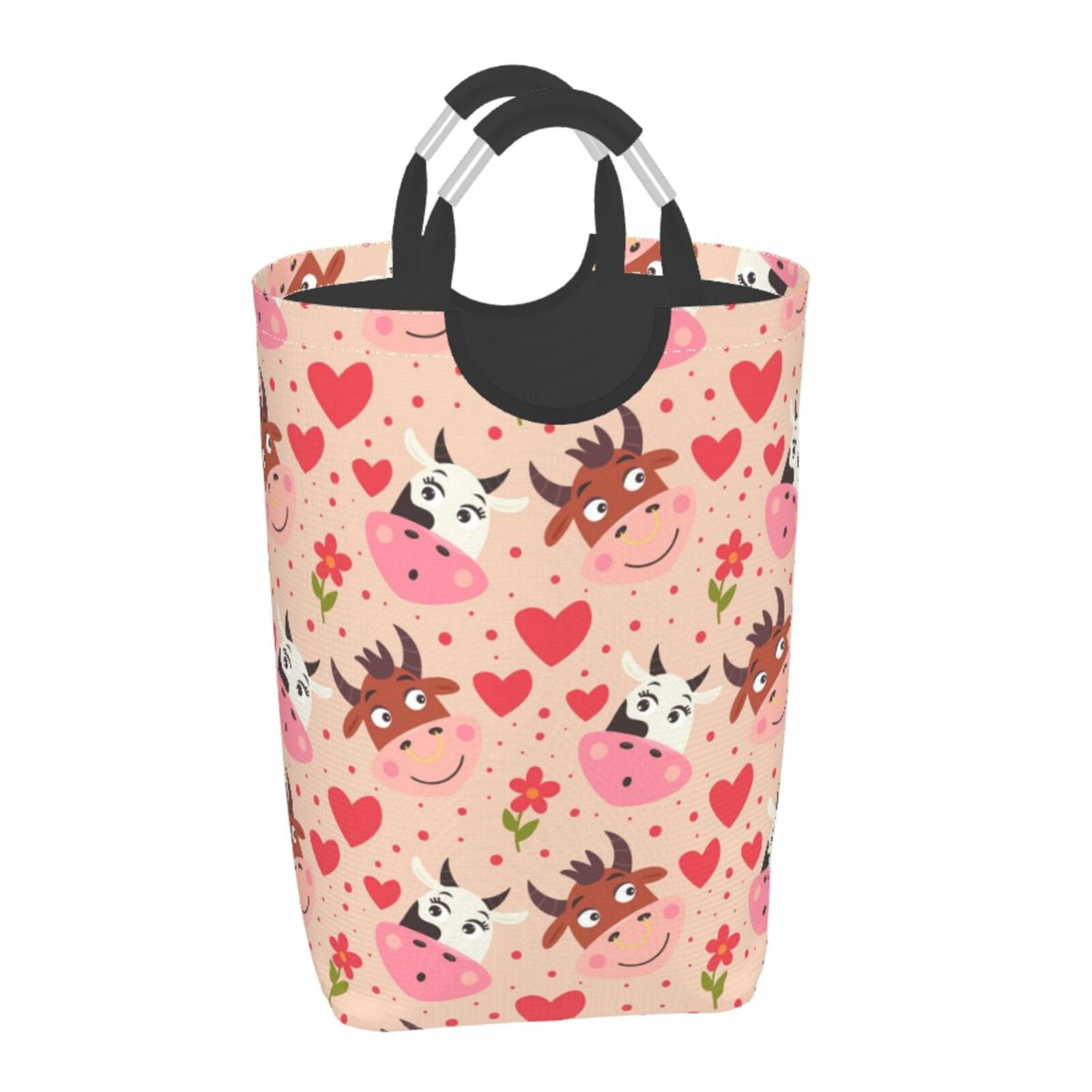 Honeii Cow Flower And Heart Print Laundry Hamper Collapsible Laundry ...