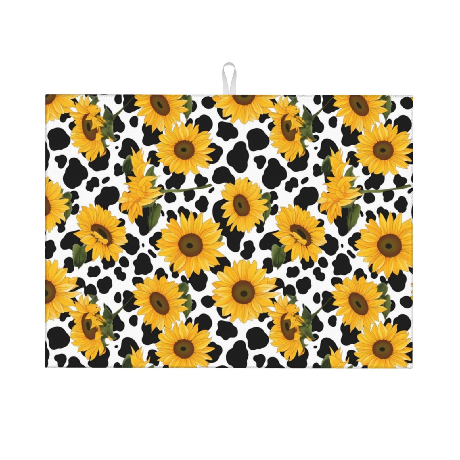 Honeii Cow Print Sunflower print Super Absorbent Coffee Bar Mat Hide ...