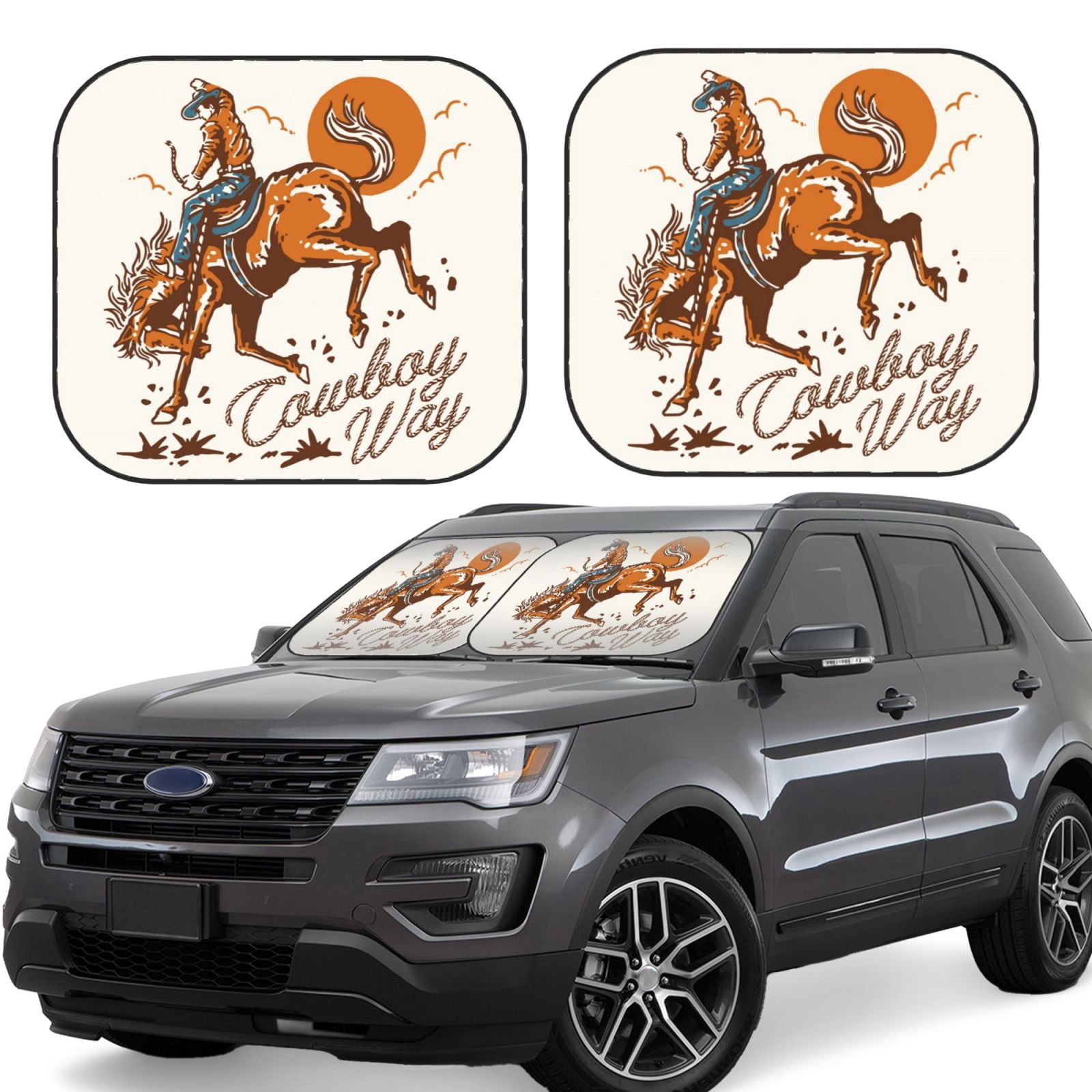 Honeii Cowboy Riding Horse Print Foldable Car Sun Shade for Windshield ...