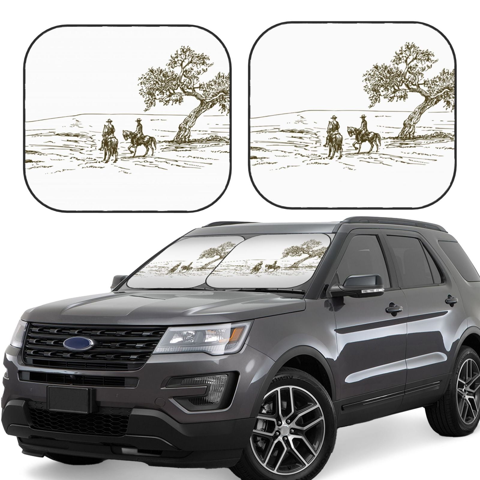 Honeii Cowboys Riding A Horse Near A Tree Print Foldable Car Sun Shade ...