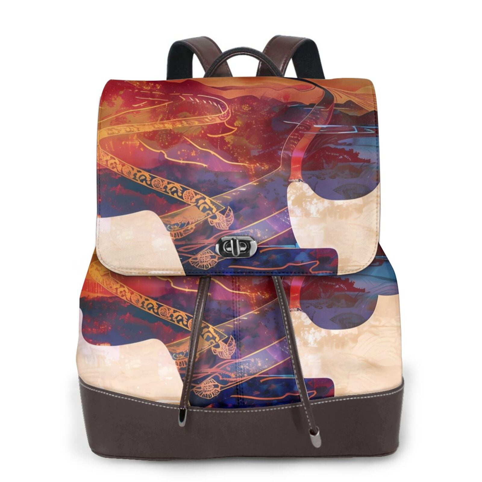 Honeii Cultural Silhouette Journey rint Leather Backpack,Trendy Leather ...