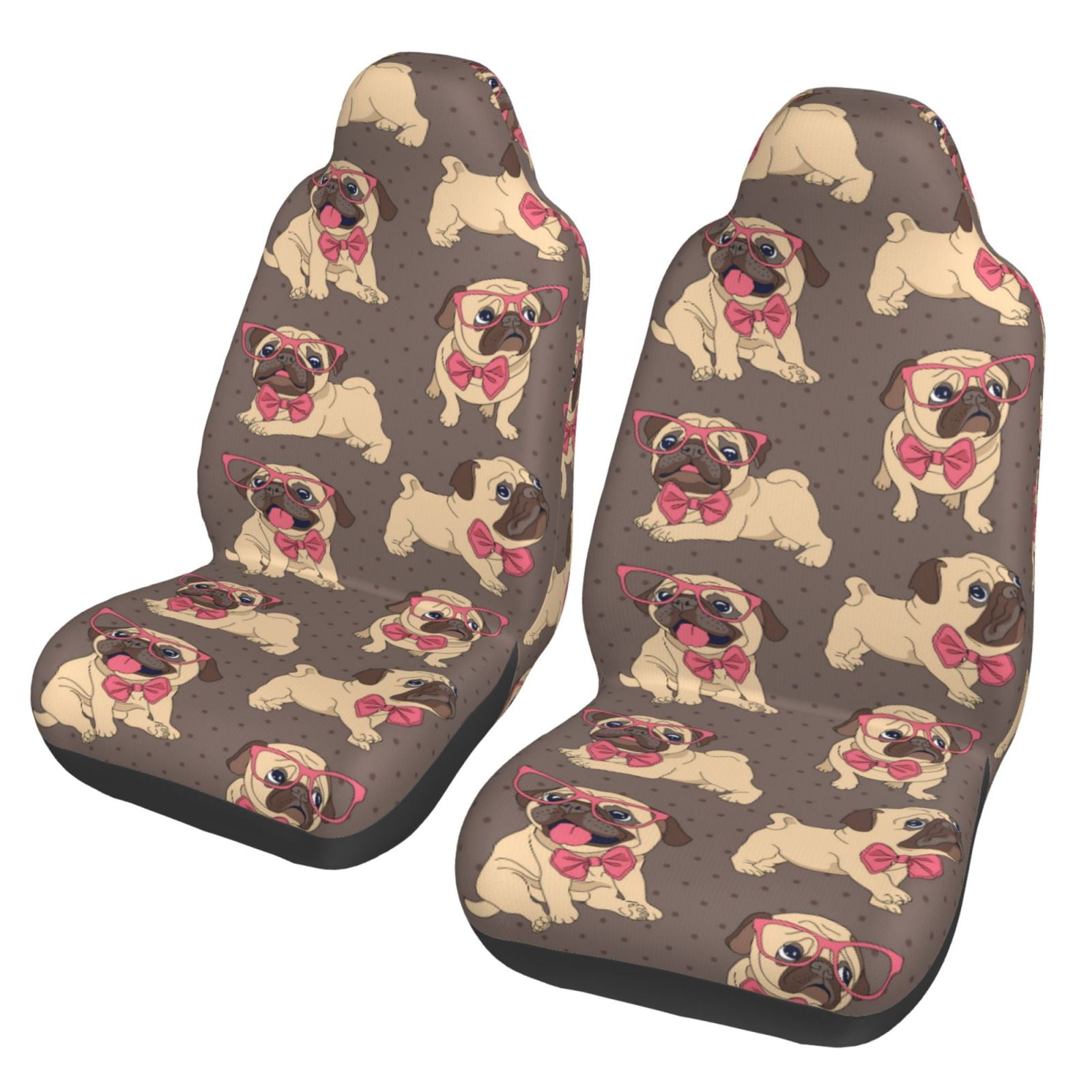 Honeii Cut Pug Print Car Seat Covers 2 Pieces, Full Set Universal Seat ...