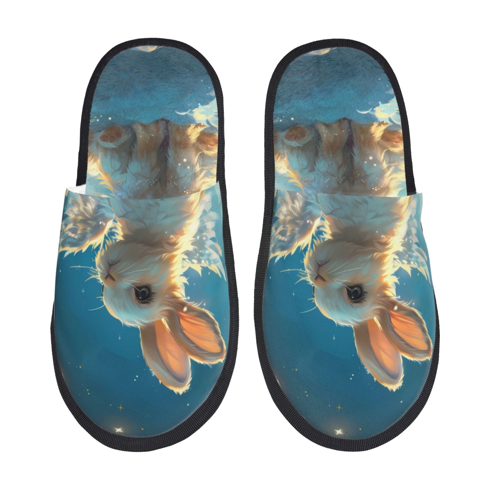 Honeii Cute Angel Winged Rabbit print Slippers Memory Foam House ...