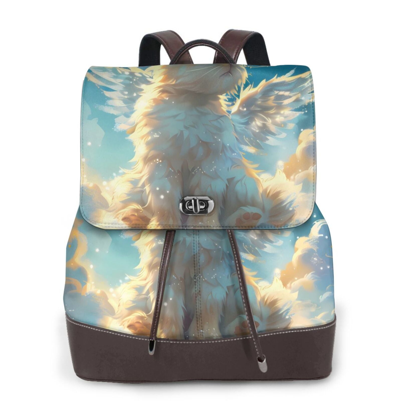 Honeii Cute Angel Winged Rabbit rint Leather Backpack,Trendy Leather ...