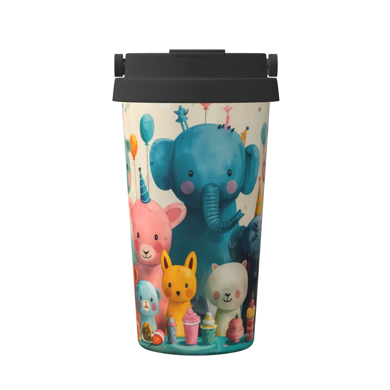 Honeii Cute Animal Party Print Travel Coffee Mug Insulated Coffee Cup ...