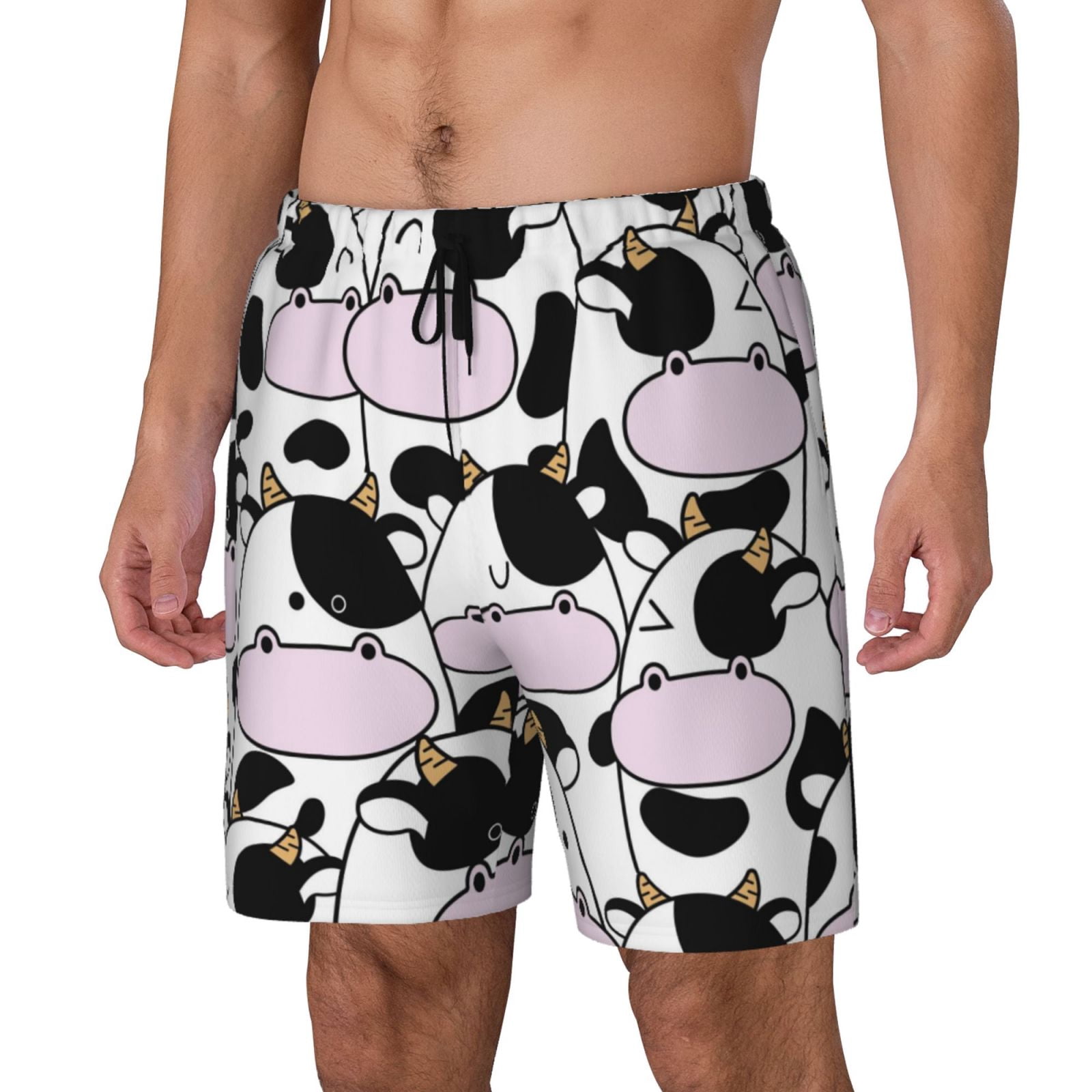 Honeii Cute Animal with Cow Print Men's Swim Shorts,Mens Swim Trunks ...