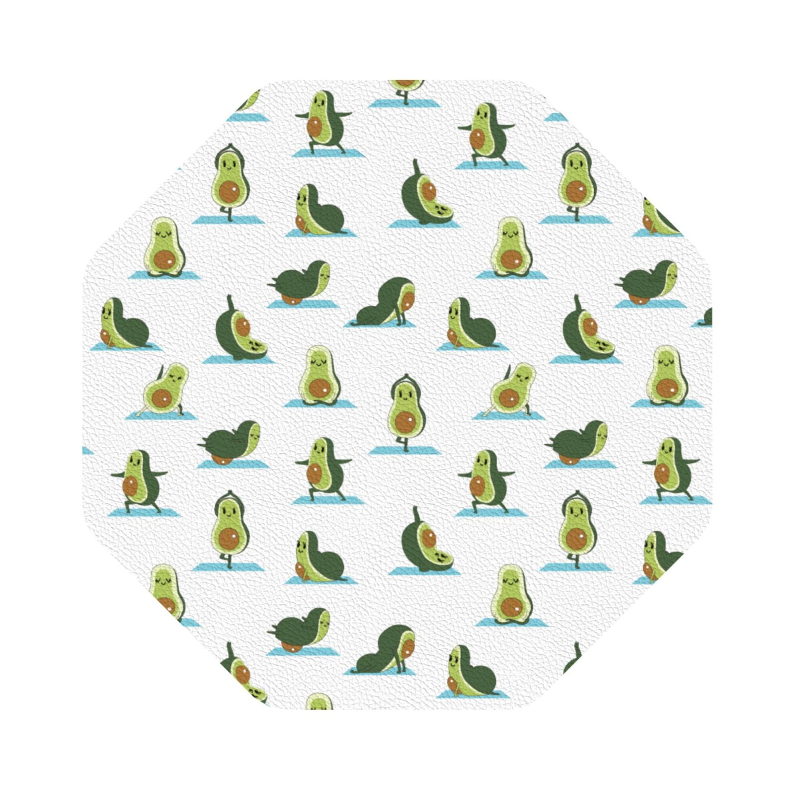 Honeii Cute Avocado Yoga Print Leather Coaster Set of 6, Ideal for ...