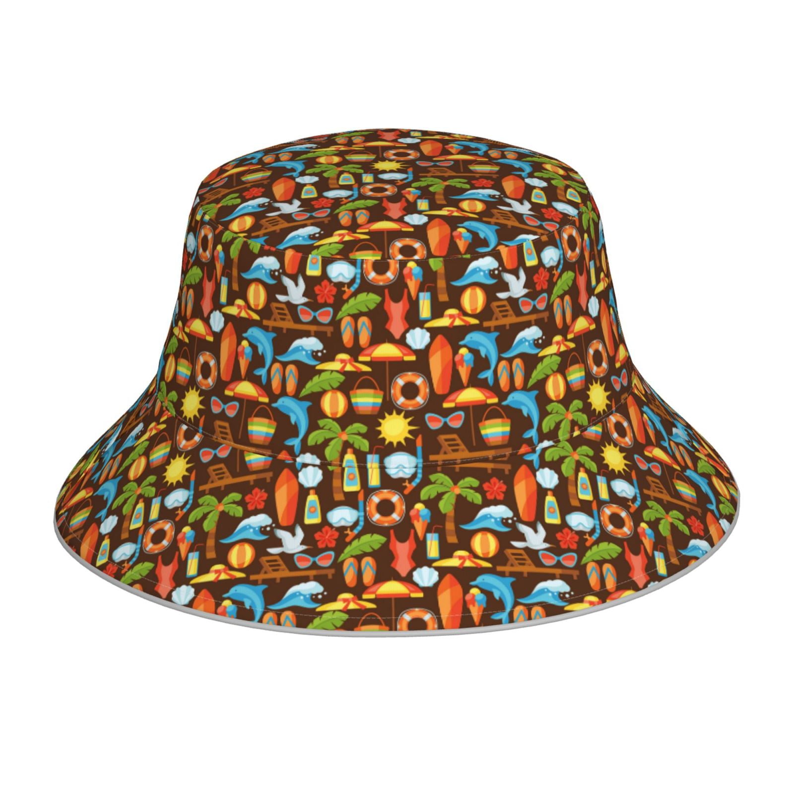 Honeii Cute Beach Dolphin for Unisex Bucket Hat Waterproof Rain Hat ...