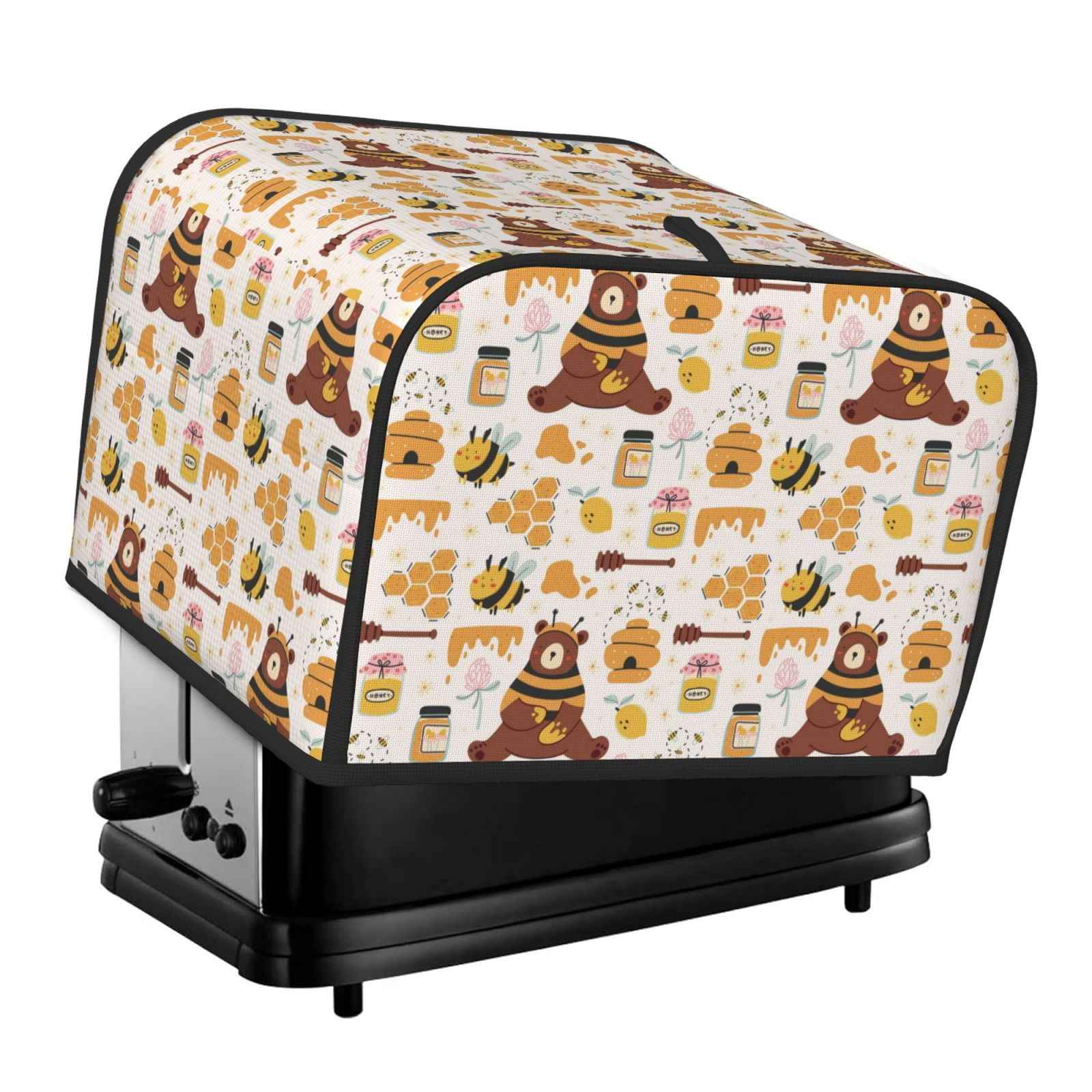 Honeii Cute Bee Honey Jar Hive Bear Print 4 slice Toaster Cover, Two ...
