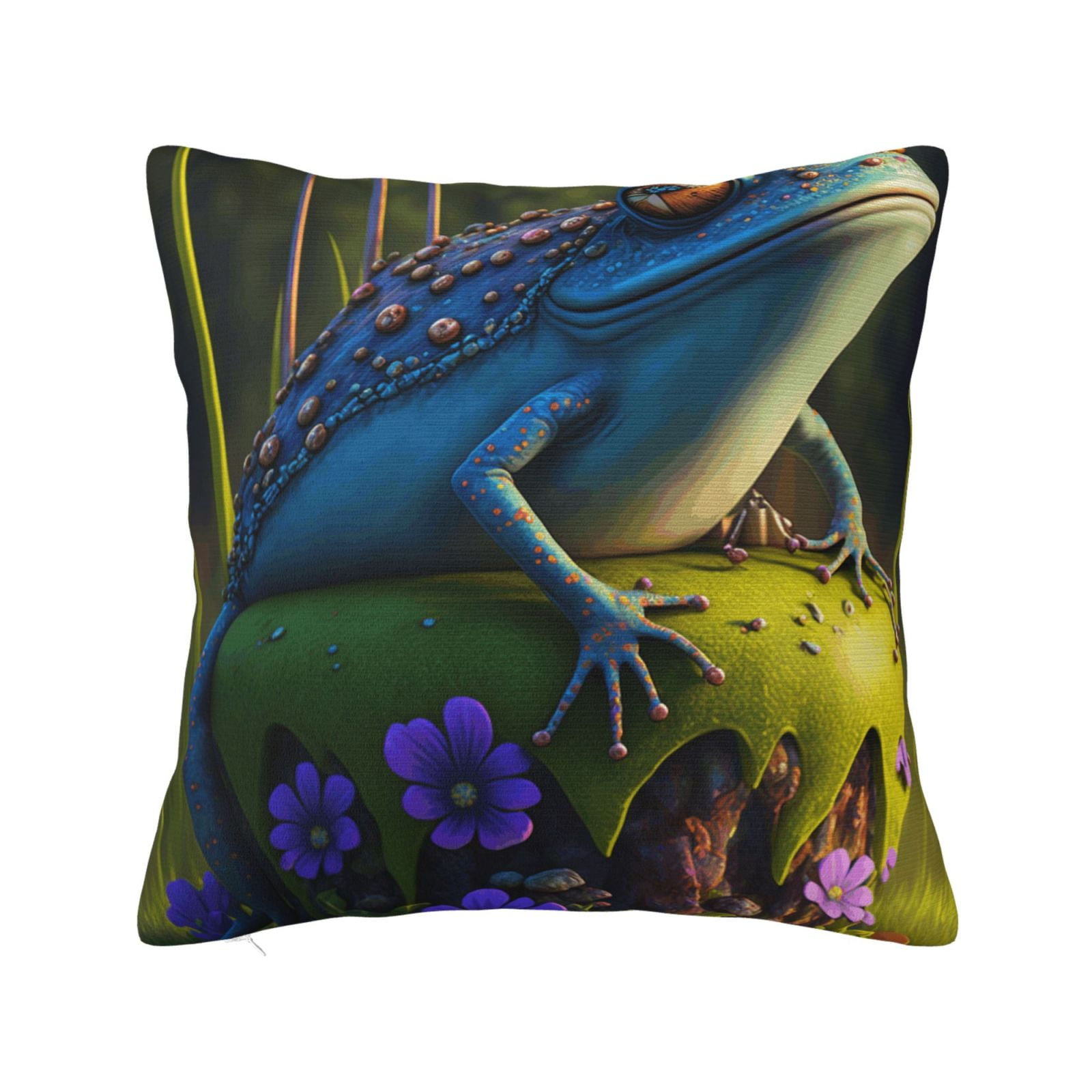 Honeii Cute Blue Frog Print Throw Pillow, Square Decorative Pillow ...