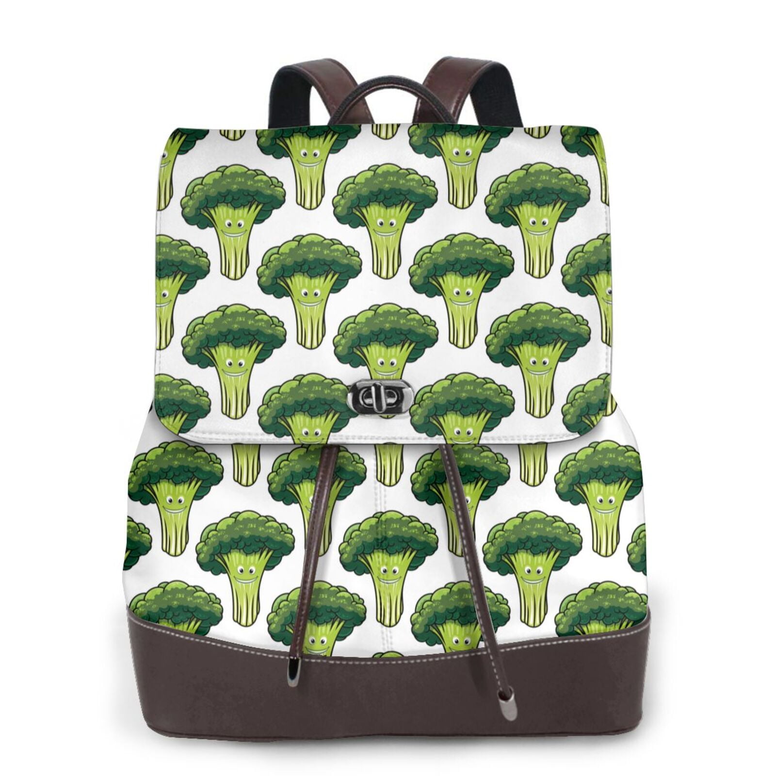 Honeii Cute Broccoli rint Leather Backpack,Trendy Leather Backpack,PU ...