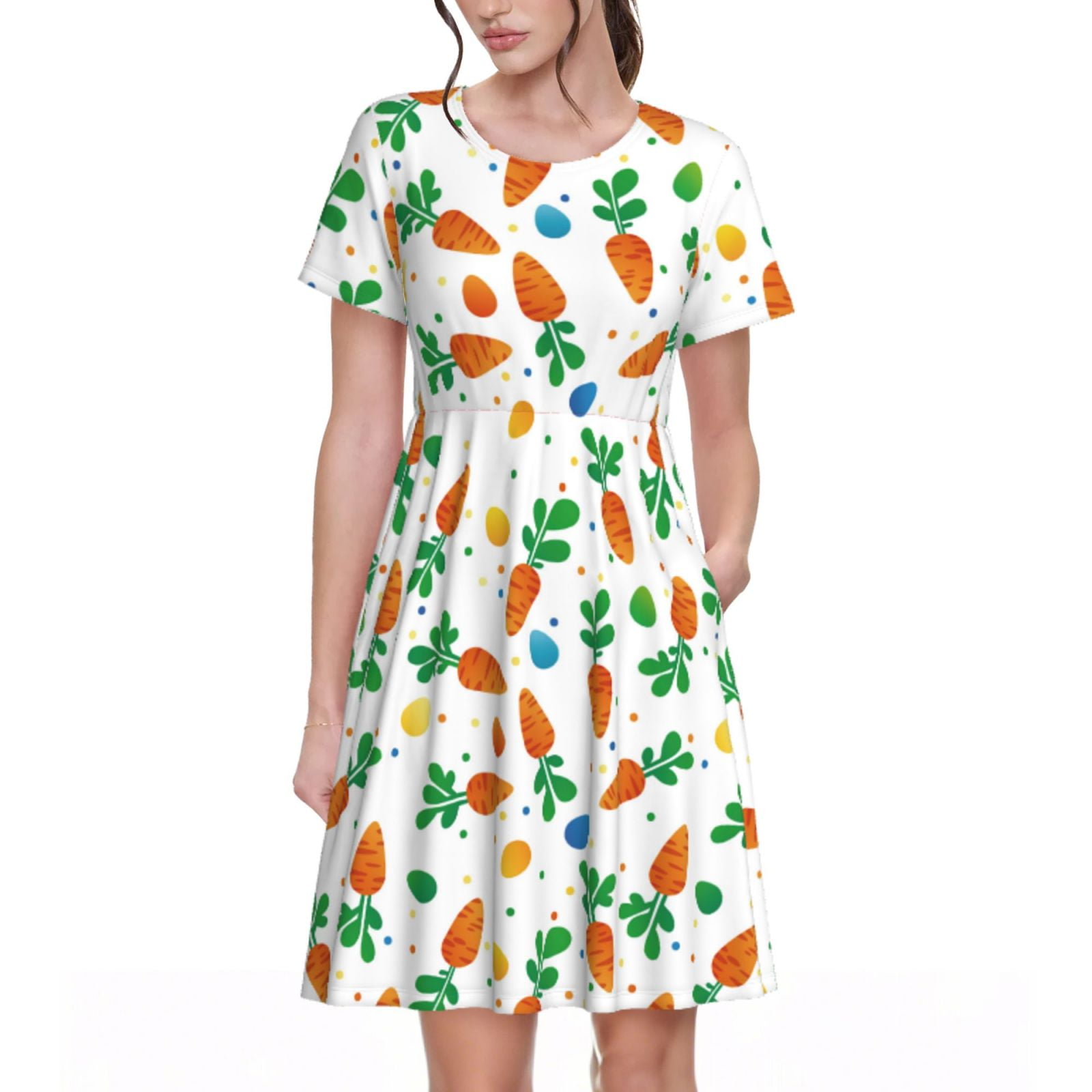 Honeii Cute Carrot Print Women’s Short Sleeve Dress, Comfortable Casual ...