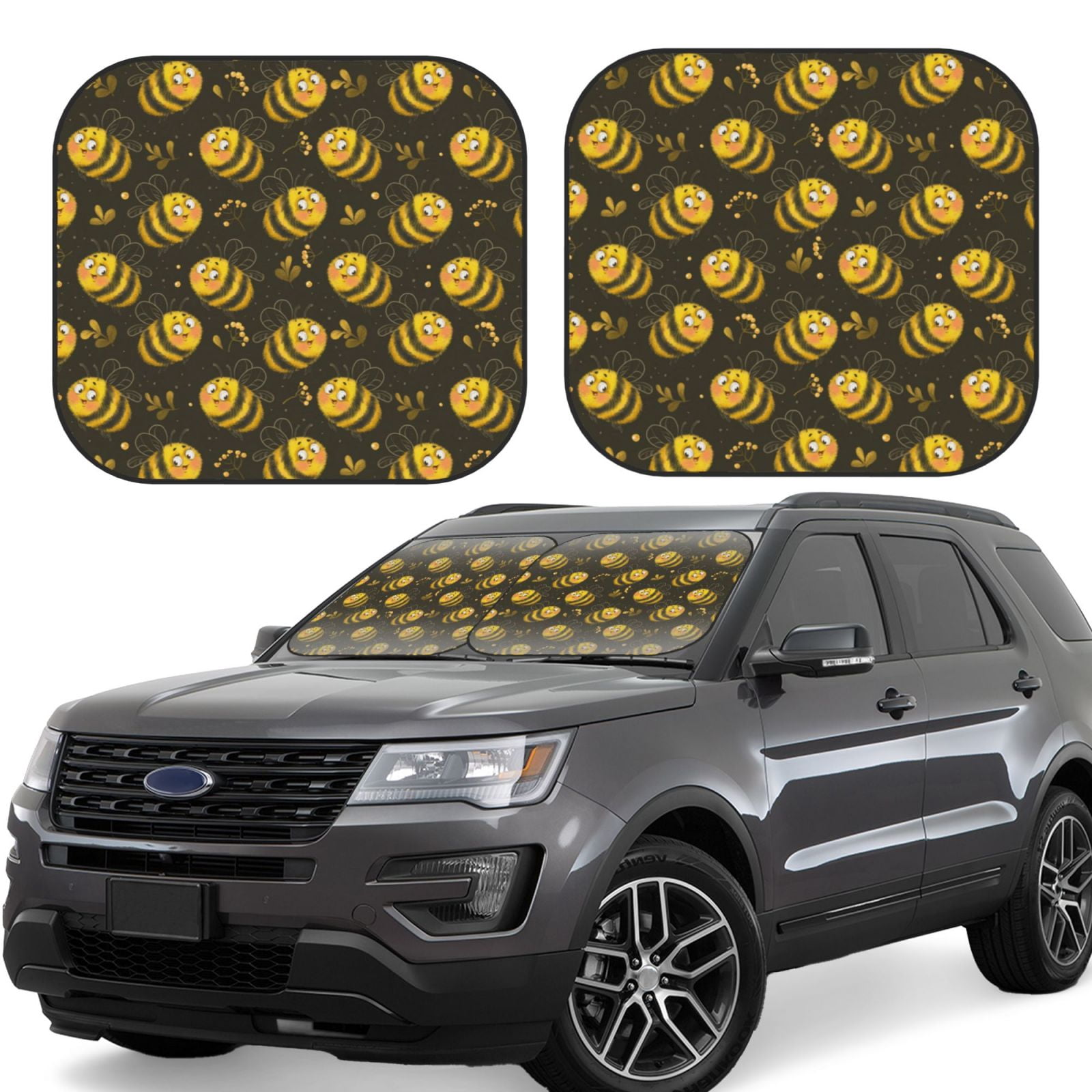 Honeii Cute Cartoon Bees Print Foldable Car Sun Shade for Windshield, 2 ...