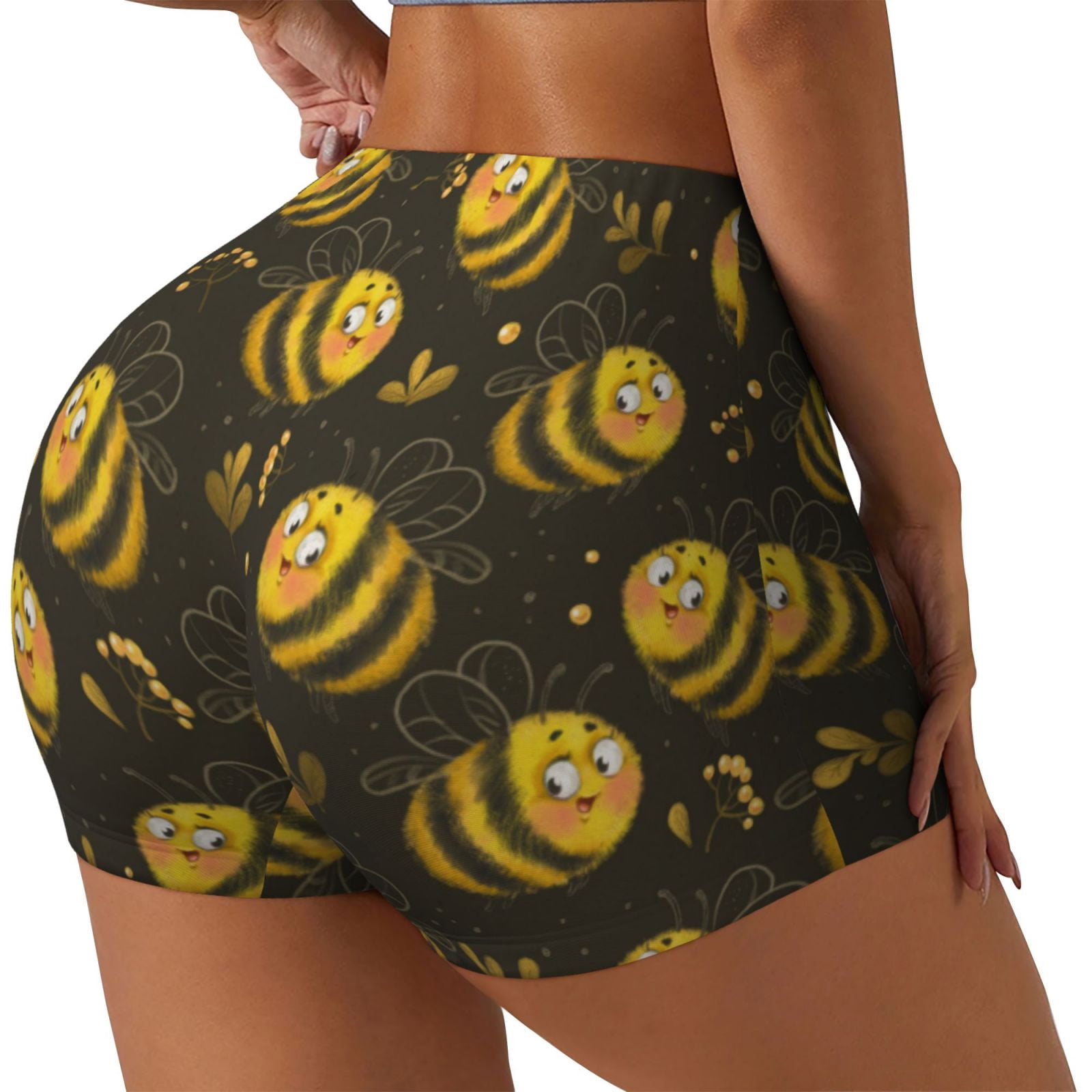 Honeii Cute Cartoon Bees Print Women's Workout Shorts, Gym Shorts for ...