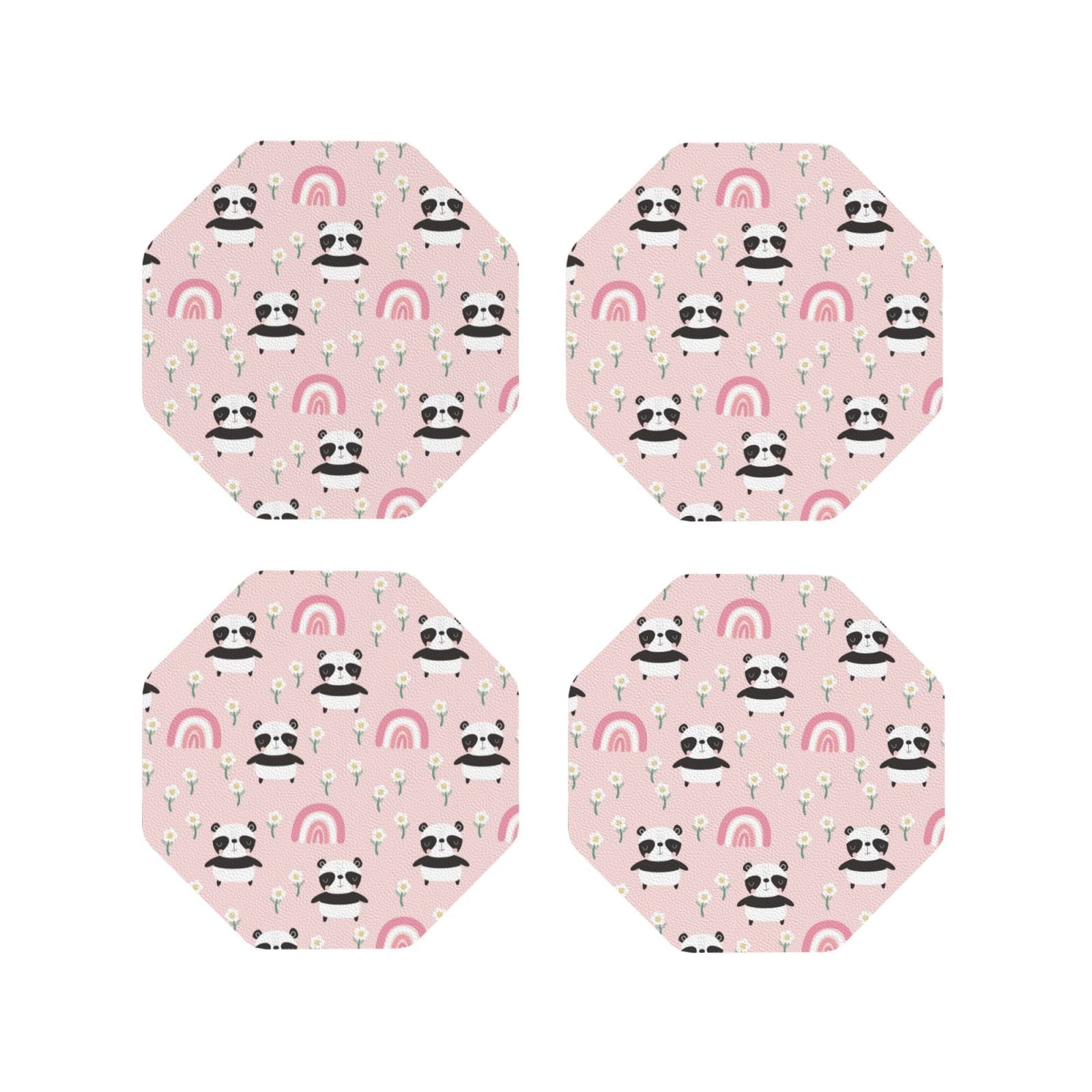 Honeii Cute Cartoon Panda print Leather Coaster Set of 4, ideal for ...