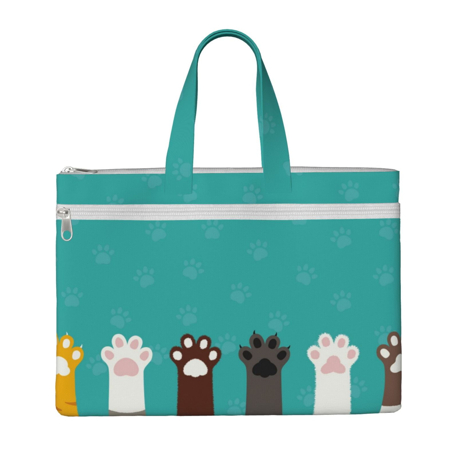 Honeii Cute Cat Paw And Dog Print Canvas Tote Bag with Compartments ...