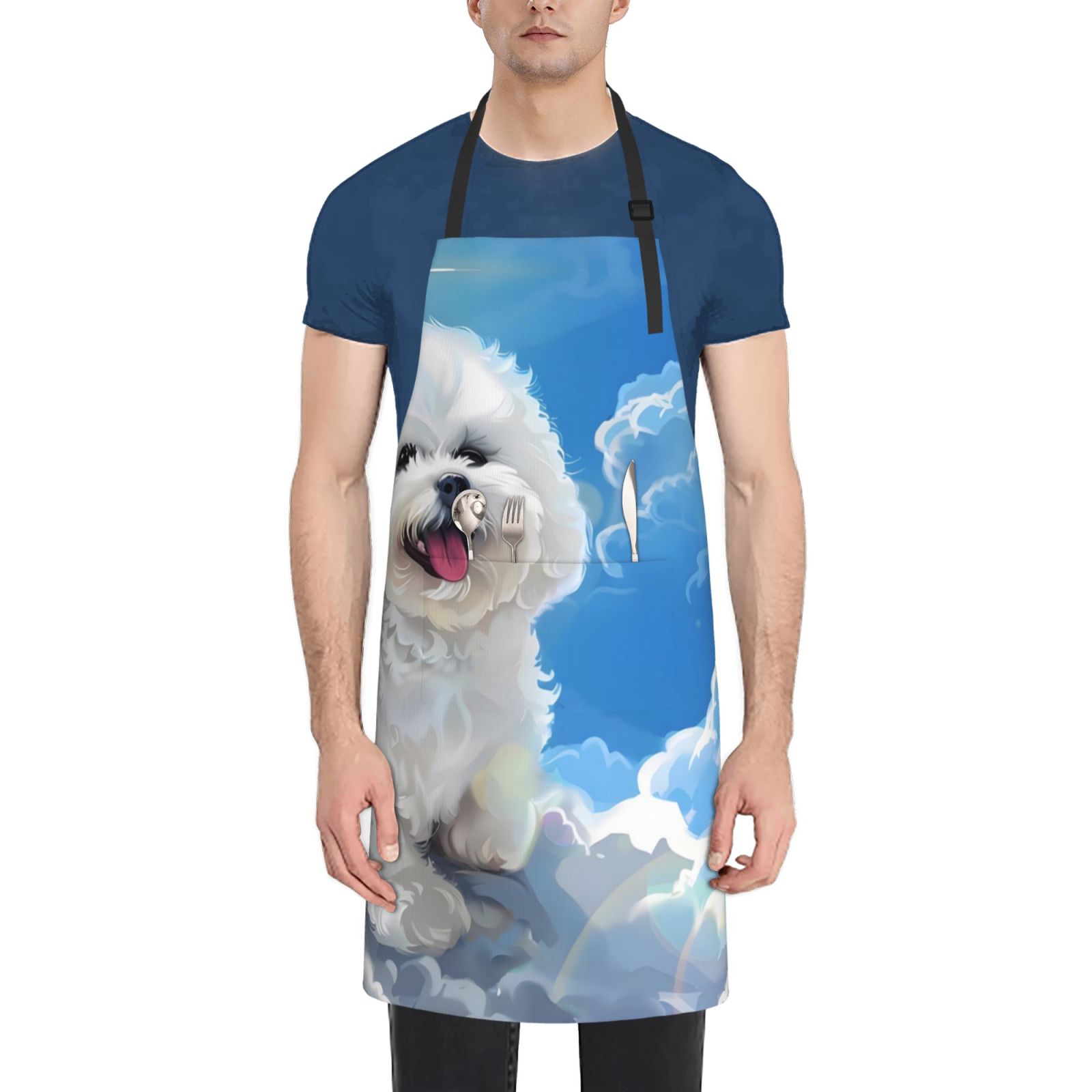 Honeii Cute Cloud Bichon Frise Print Waterproof Apron, Adjustable ...