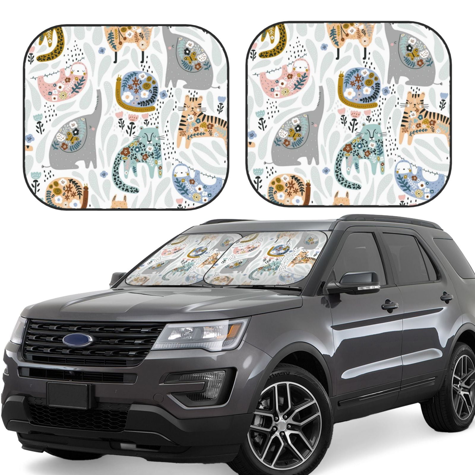 Honeii Cute Colorful Animal Print Foldable Car Sun Shade for Windshield ...