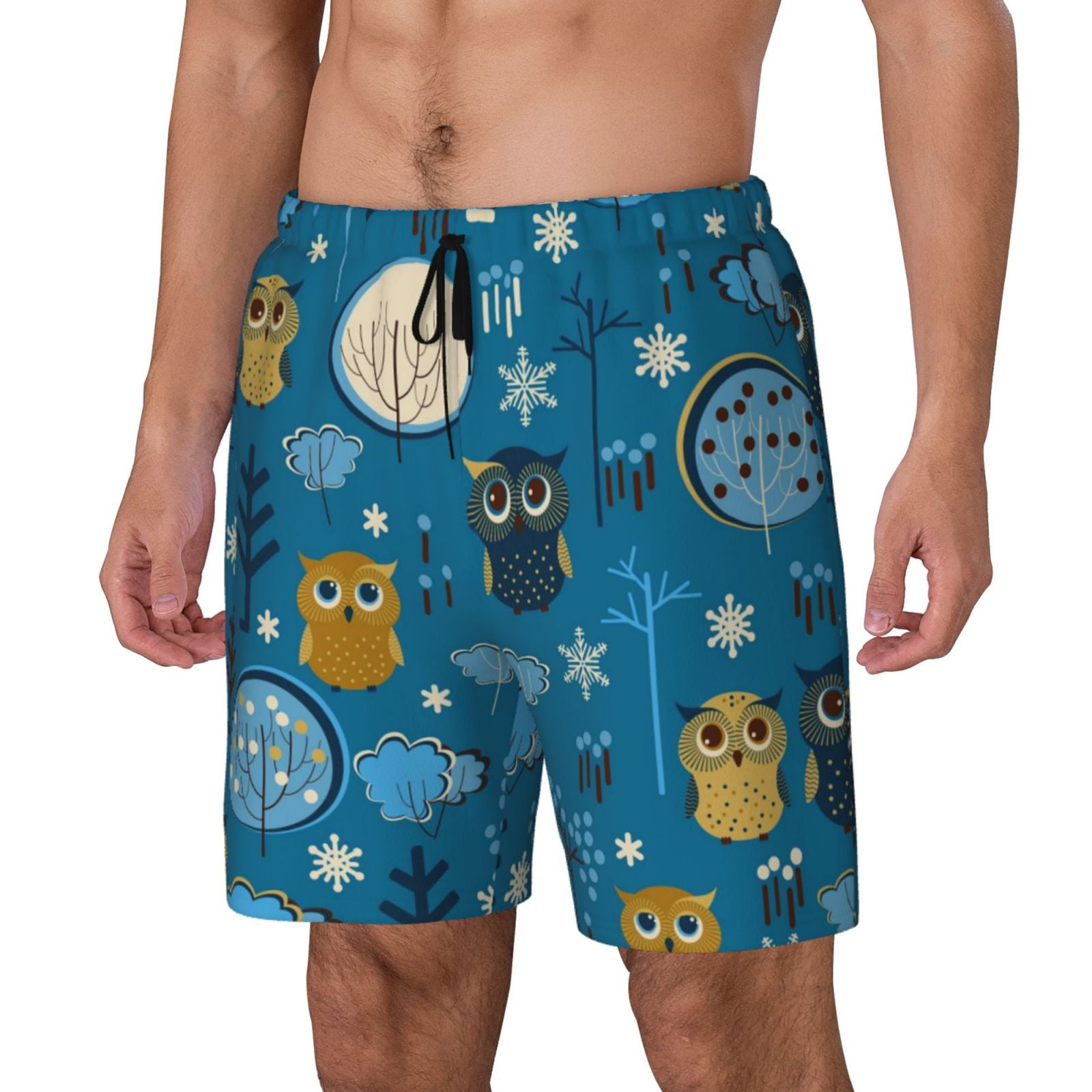 Honeii Cute Colorful Owls And Trees Print Men's Swim Shorts,Mens Swim ...