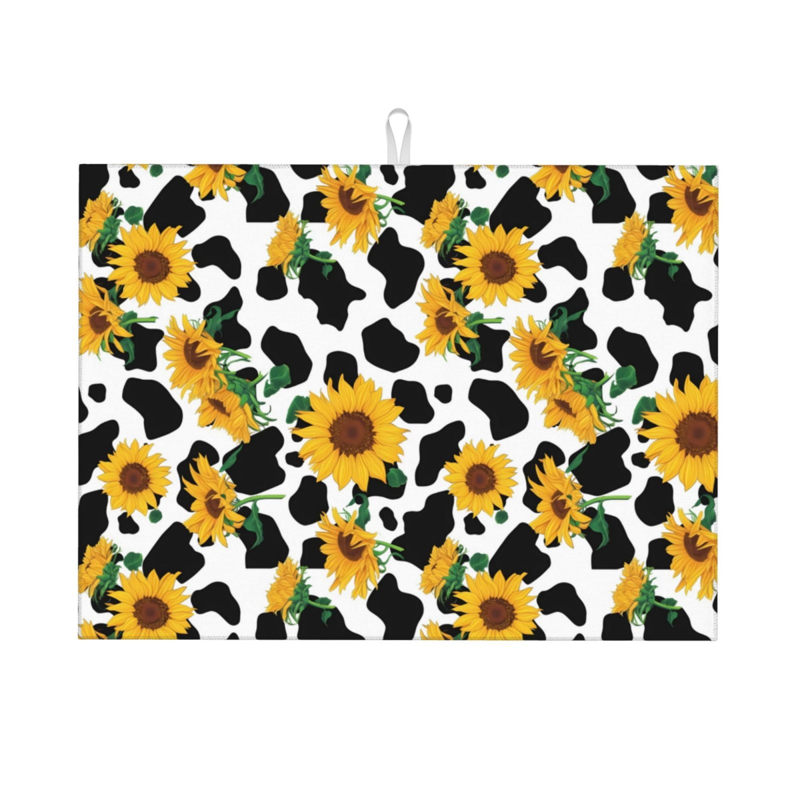 Honeii Cute Cow Print Sunflower A print Super Absorbent Coffee Bar Mat ...