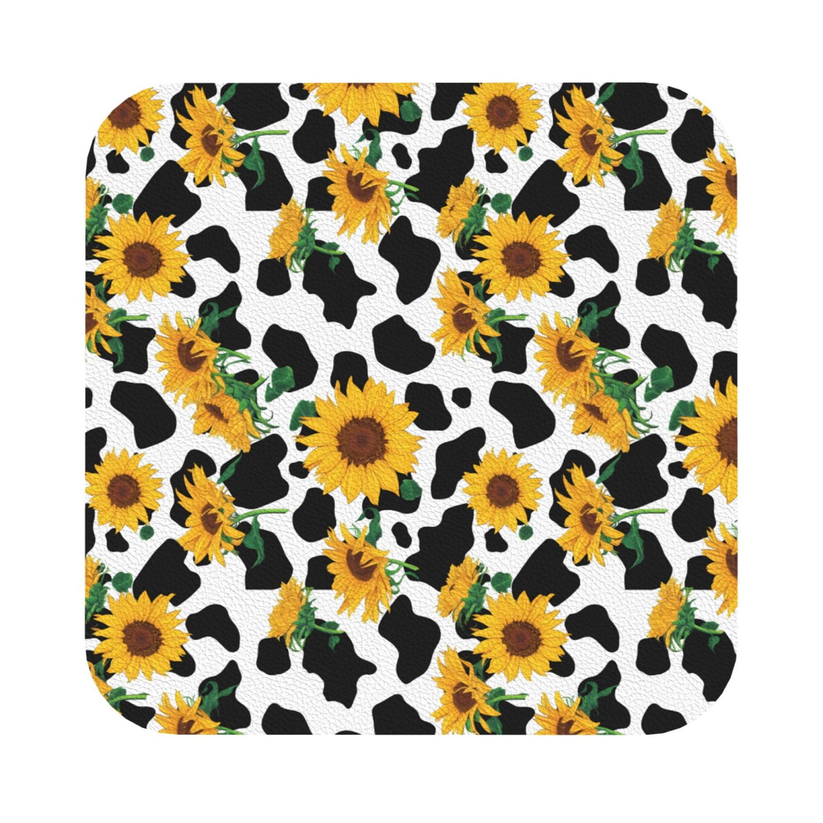 Honeii Cute Cow Print Sunflower A Print Leather Coaster Set of 6, Ideal ...