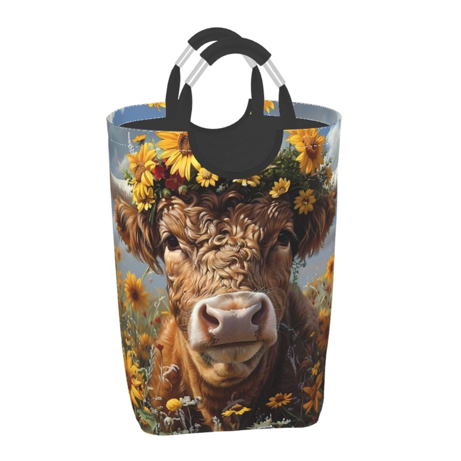 Honeii Cute Cow Sunflower Crown A Print Laundry Hamper Collapsible ...