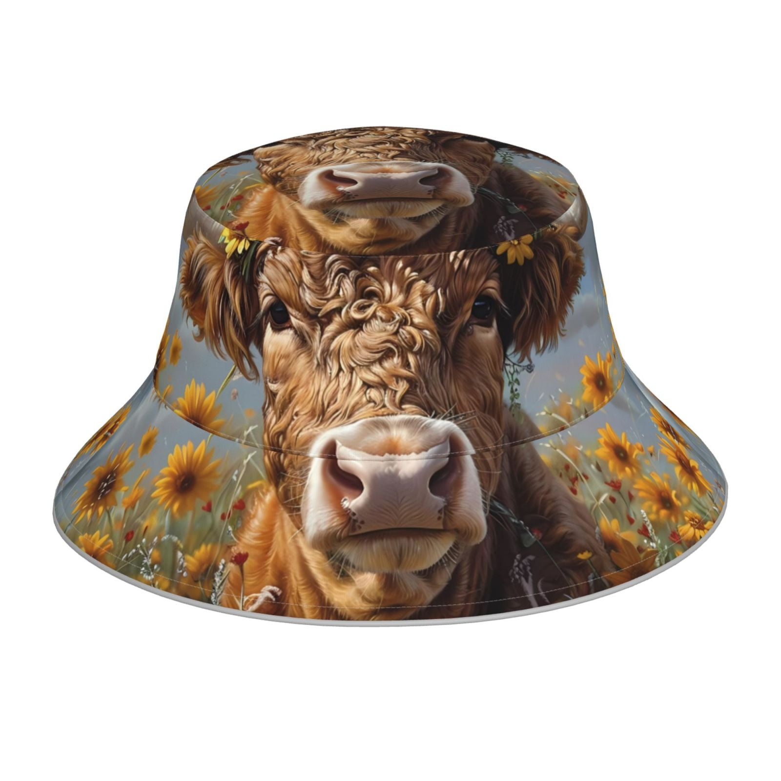 Honeii Cute Cow Sunflower Crown A for Unisex Bucket Hat Waterproof Rain ...