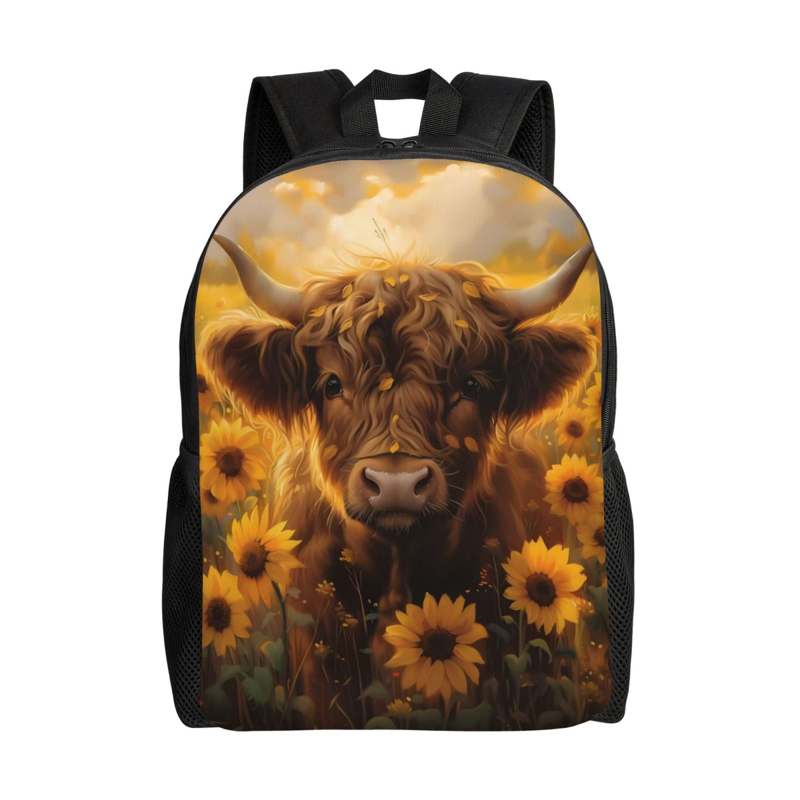 Honeii Cute Cow Sunflower Field Print Laptop Backpack for Work, College ...