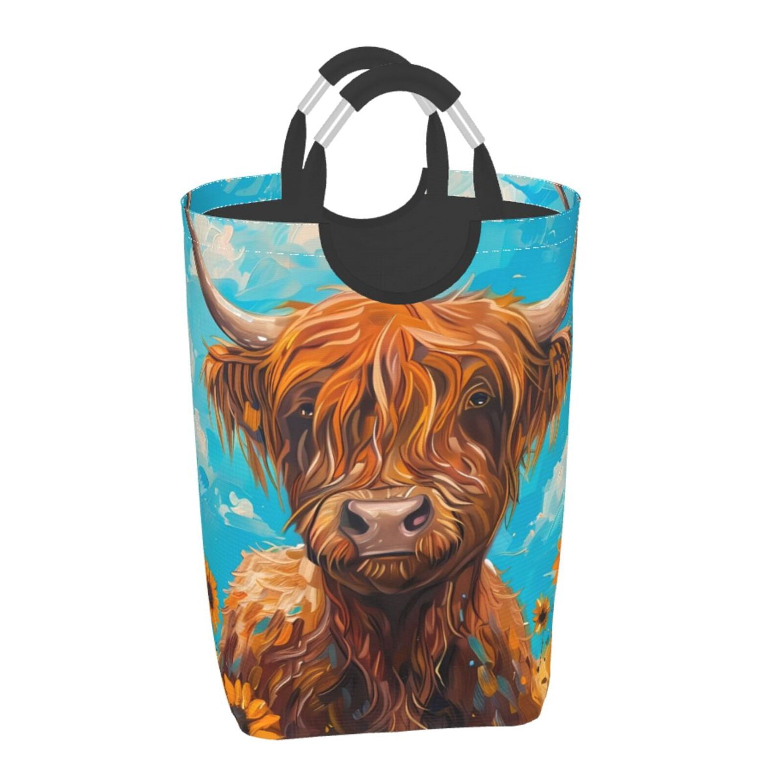 Honeii Cute Cow Sunflowers Art Print Laundry Hamper Collapsible Laundry ...