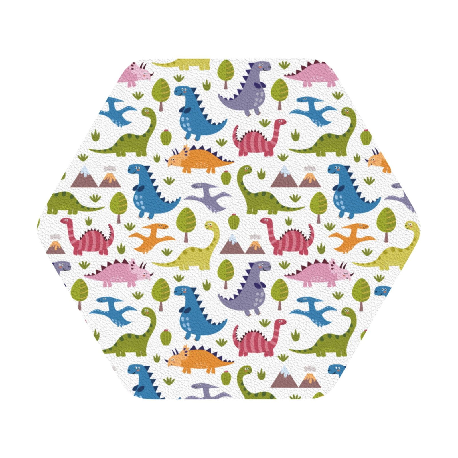 Honeii Cute Dinosaur Print Leather Coaster Set of 6, Ideal for ...
