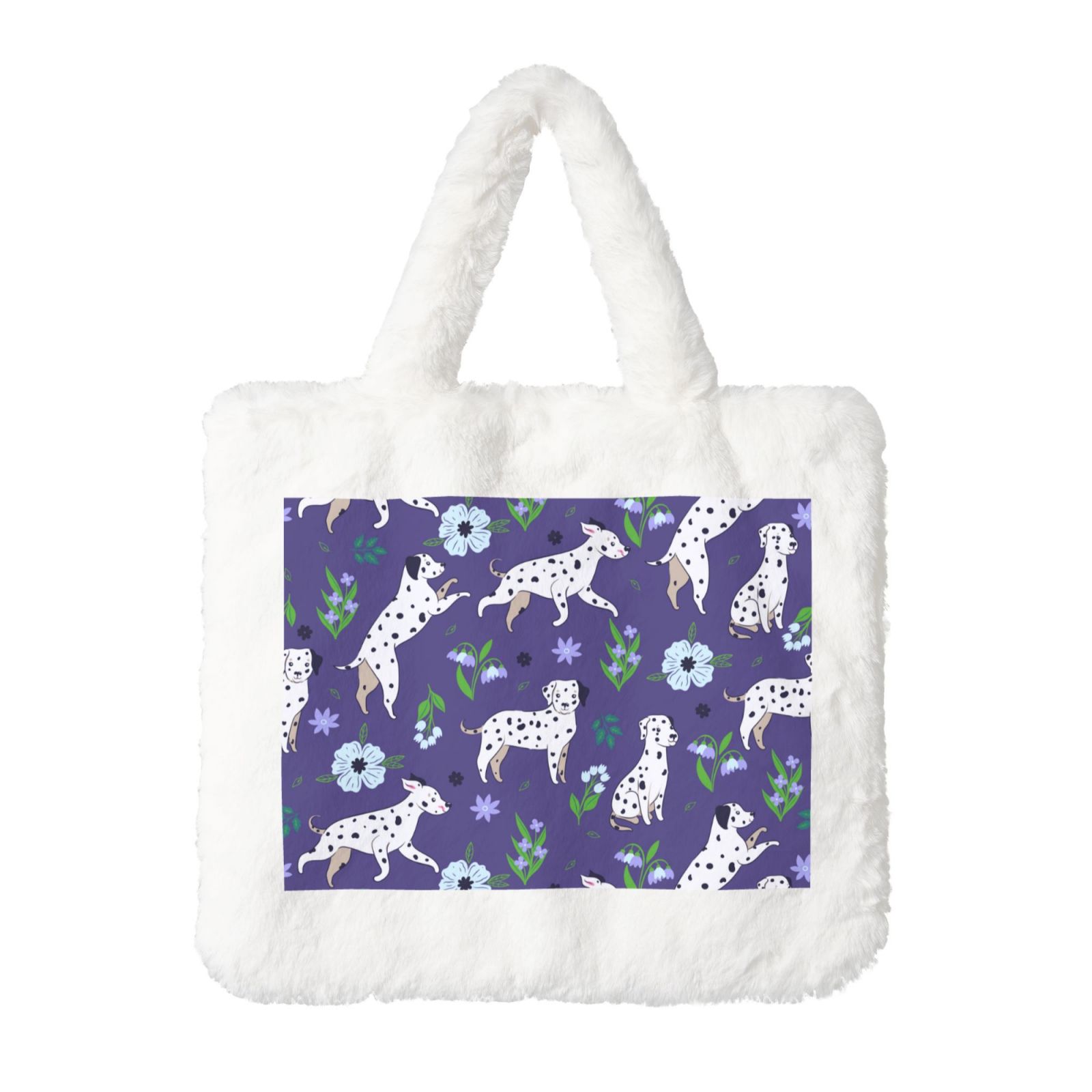 Honeii Cute Dog Print Fluffy Shoulder Bag Plush Bags Women Ladies Tote ...