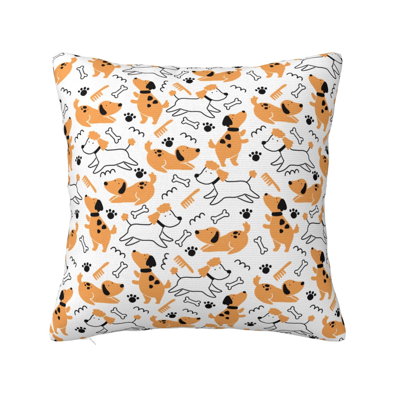 Honeii Cute Dog Print Throw Pillow, Square Decorative Pillow Forms Soft ...