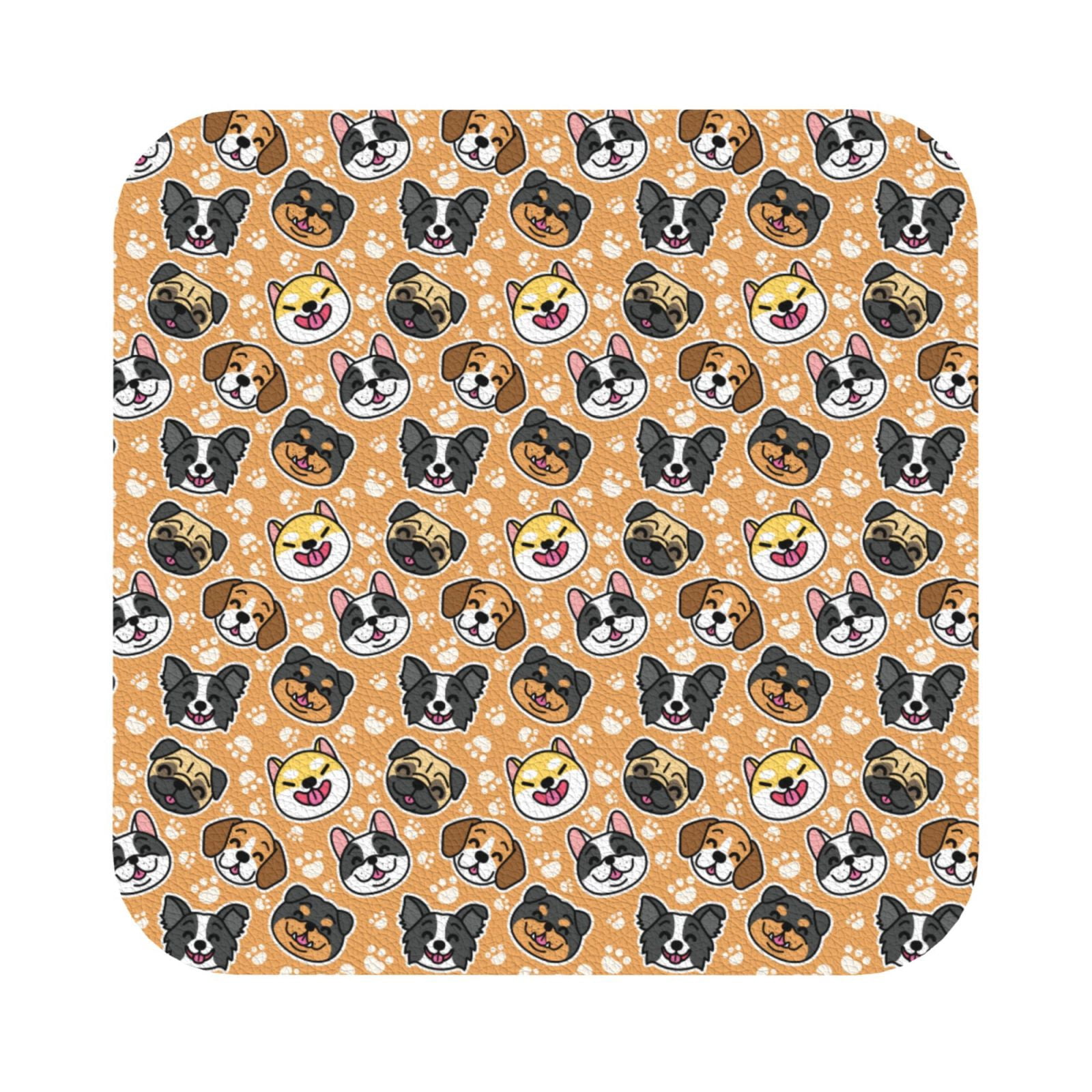 Honeii Cute Dogs Head Print Leather Coaster Set of 6, Ideal for ...