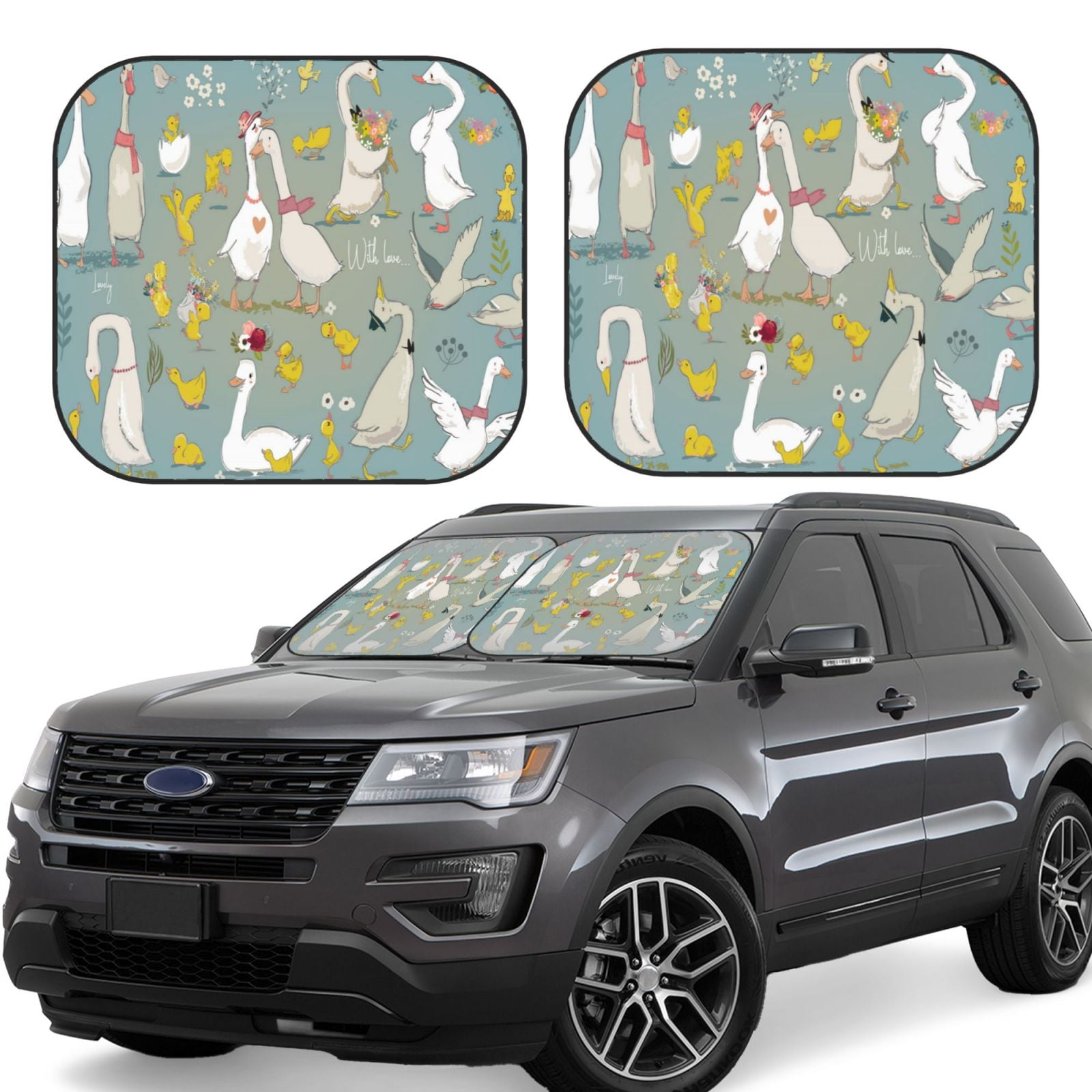 Honeii Cute Farm Birds Print Foldable Car Sun Shade for Windshield, 2 ...